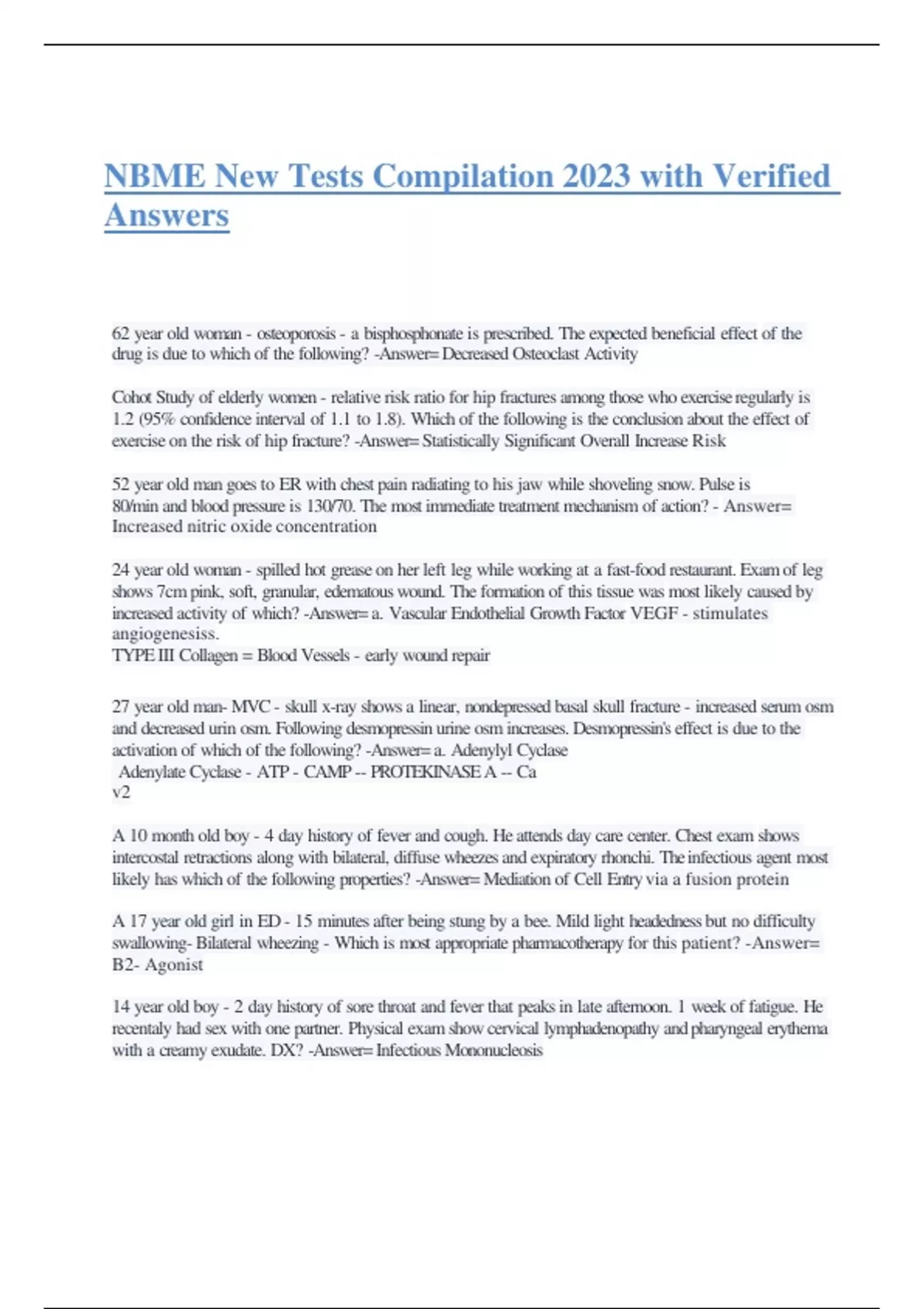 NBME New Tests Compilation 2023 with Verified Answers - NBME - Stuvia US