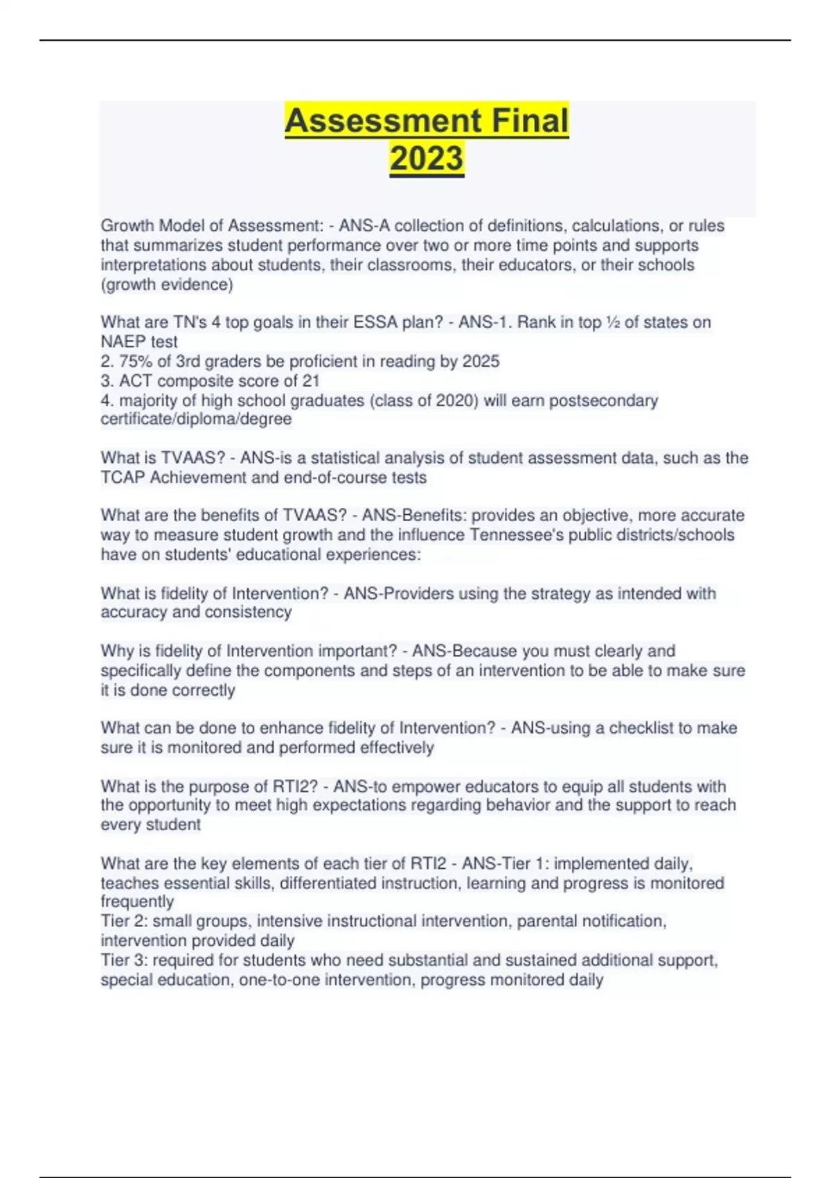 Assessment Final 2023 - Assessment Fina 2023 - Stuvia US