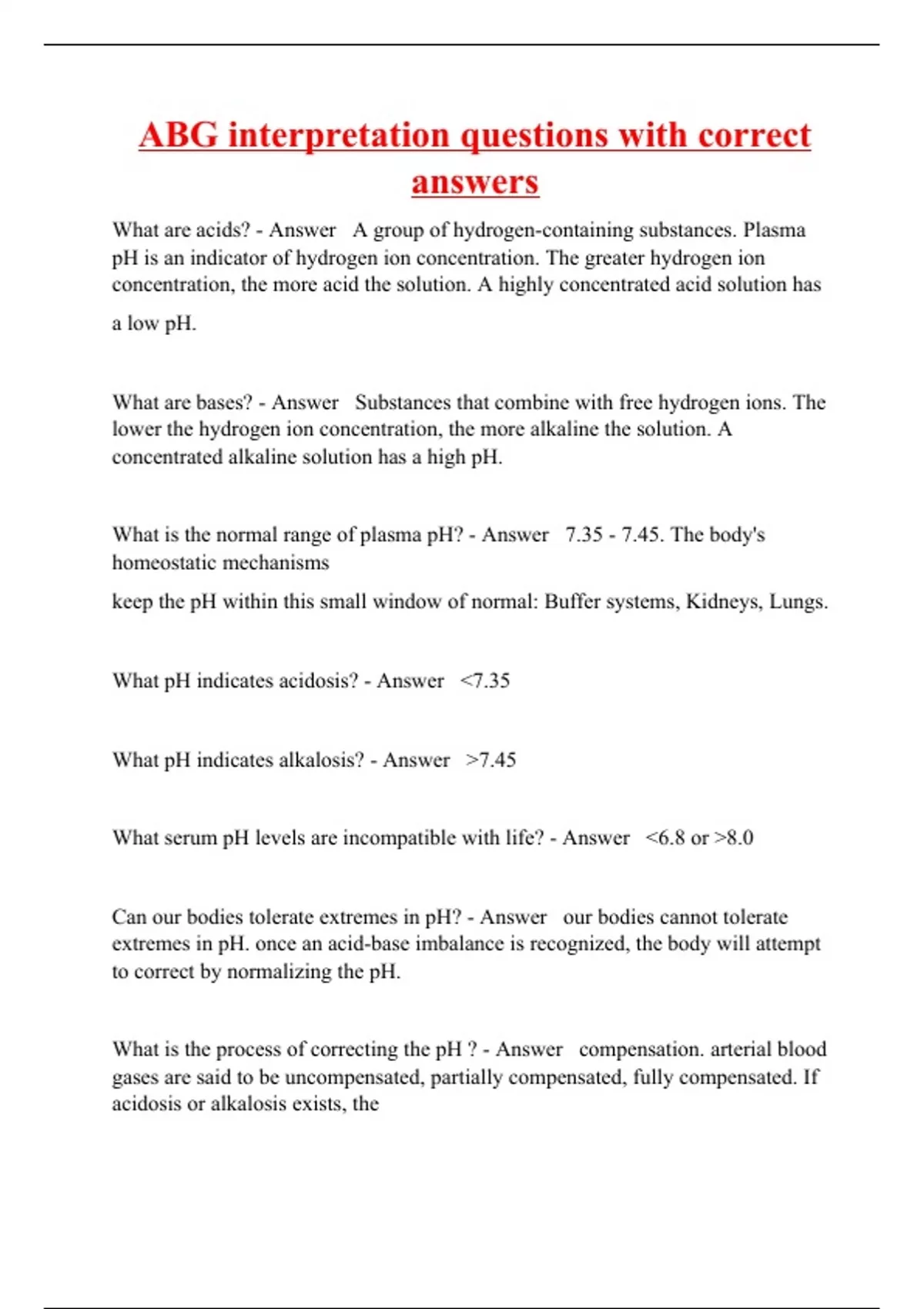 ABG interpretation questions with correct answers - ABG - Stuvia US