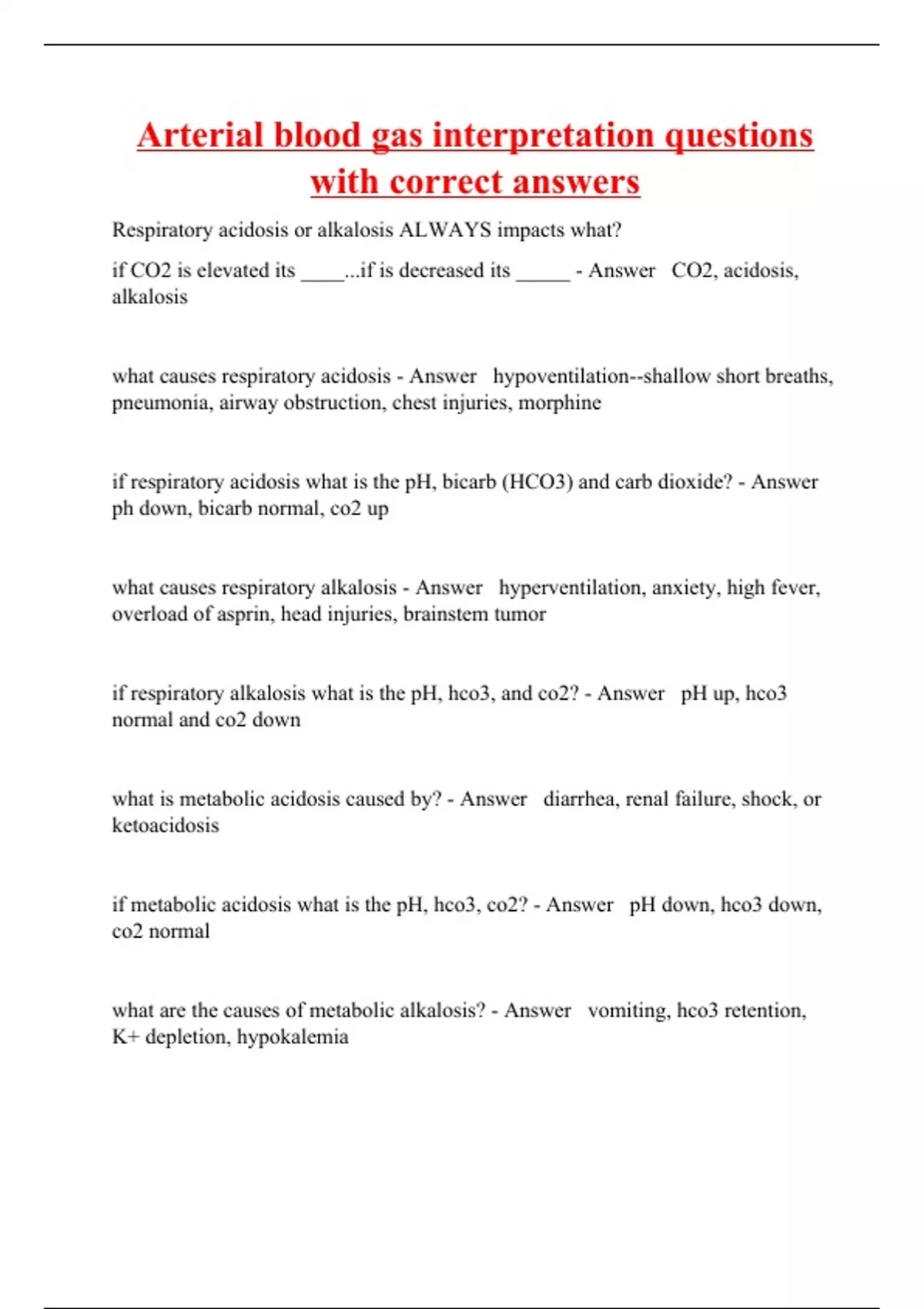 Arterial blood gas interpretation questions with correct answers - ABG ...