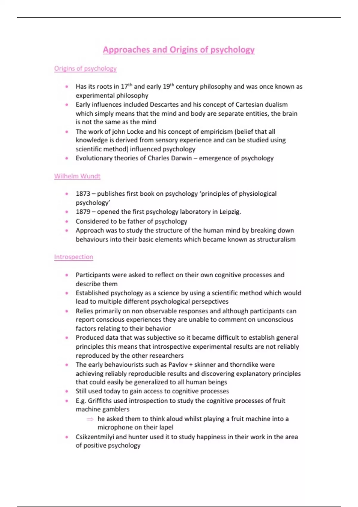 Summary Approaches and origins of psychology Alevel AQA notes ...