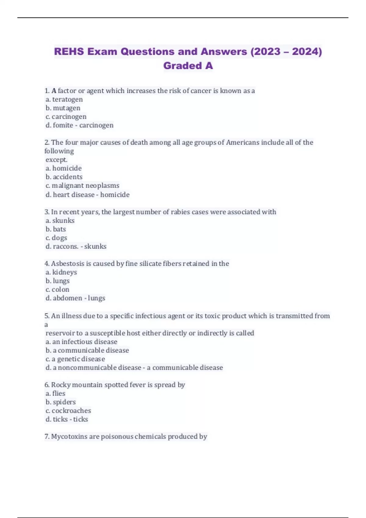 NEHA RS/REHS Exams Study Bundle () Graded A - Stuvia US