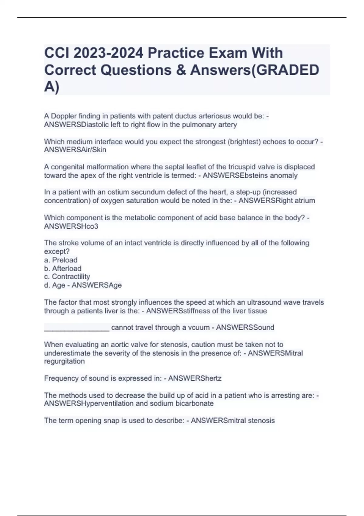 CCI Practice Exam With Correct Questions & Answers(GRADED A) - CCI ...