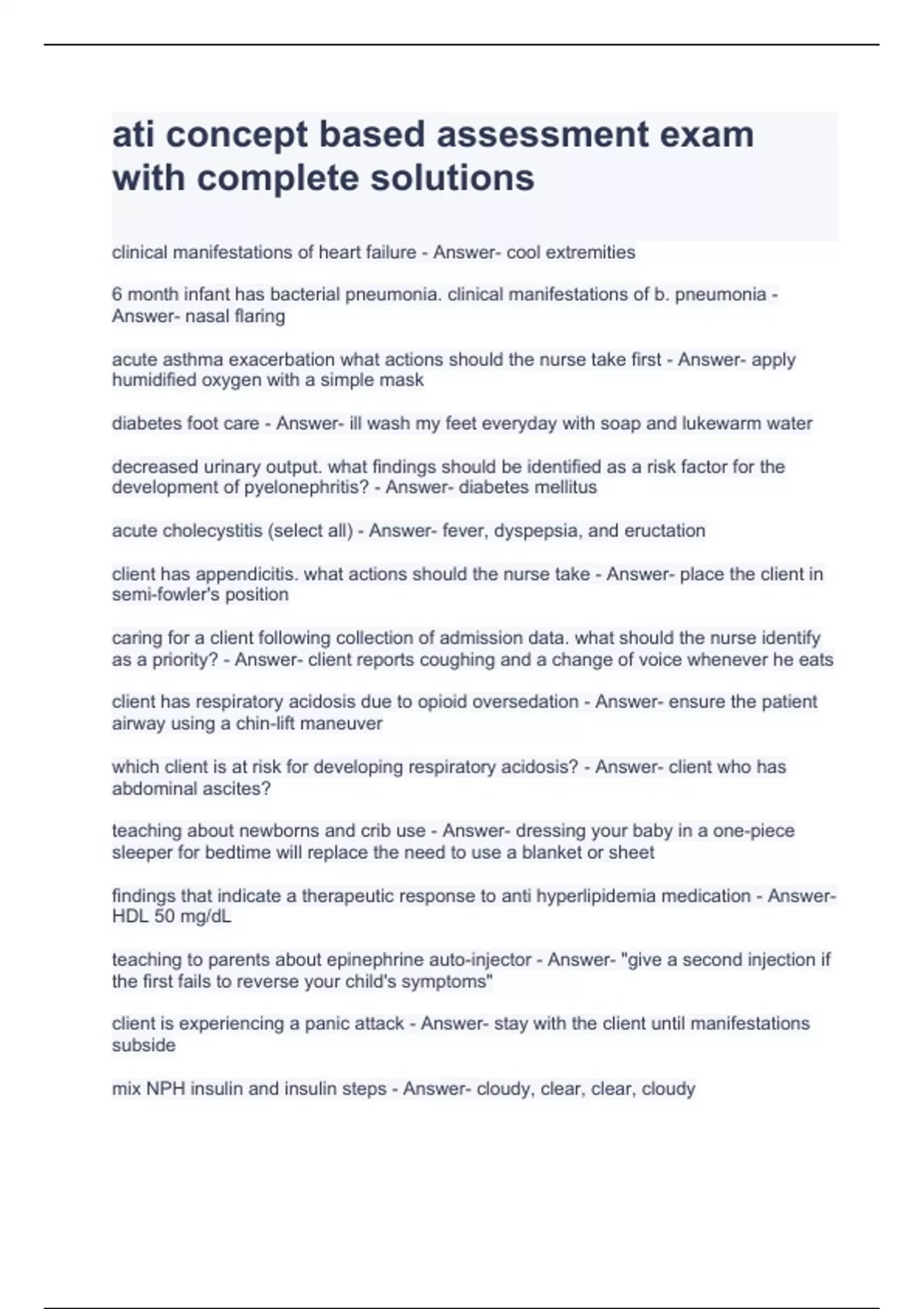 ati concept based assessment exam with complete solutions - Ati concept ...