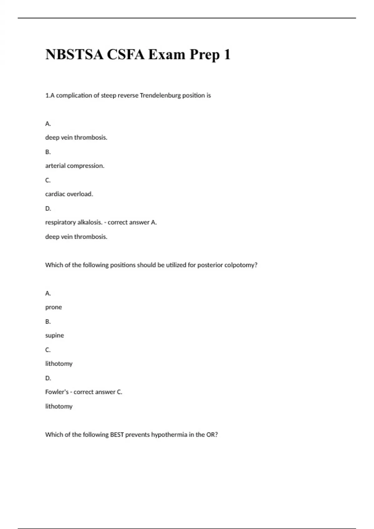 NBSTSA CSFA Exam Prep 1 question n answers graded A+ 2023 Passed ...