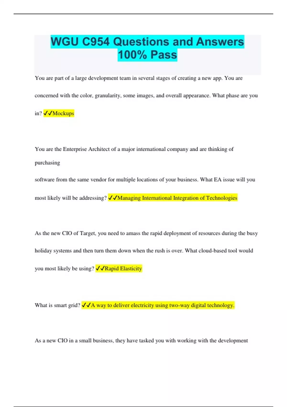 WGU C954 Questions and Answers 100% Pass - WGU C954 IT Management ...