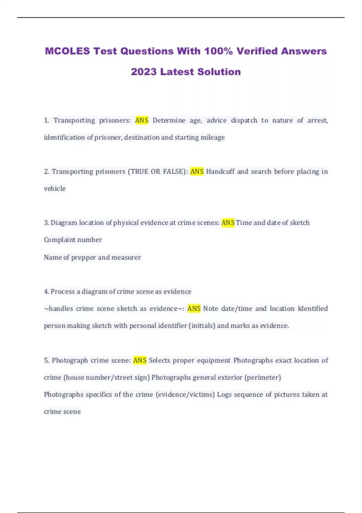 Bundled MCOLES Exams Questions With 100% Verified Answers Latest ...