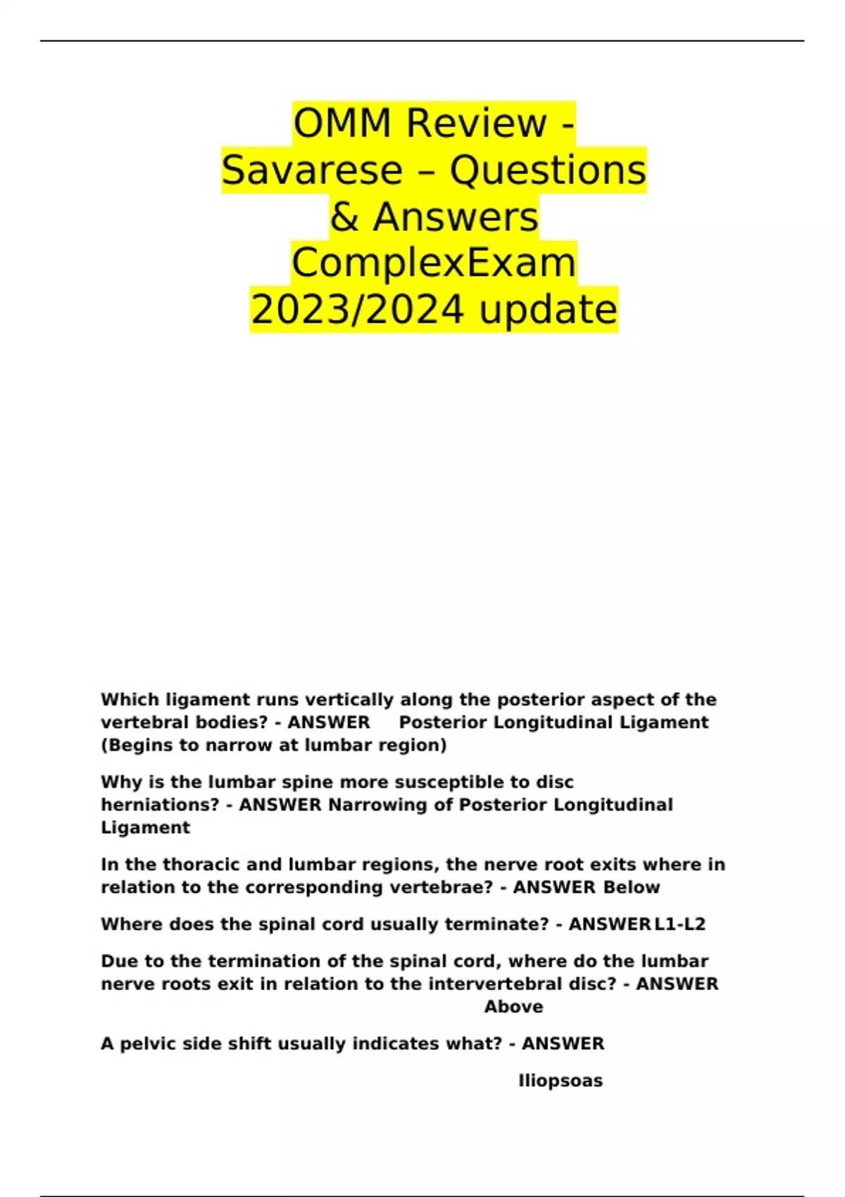 OMM Review - Savarese – Questions & Answers ComplexExam 2023/2024 ...