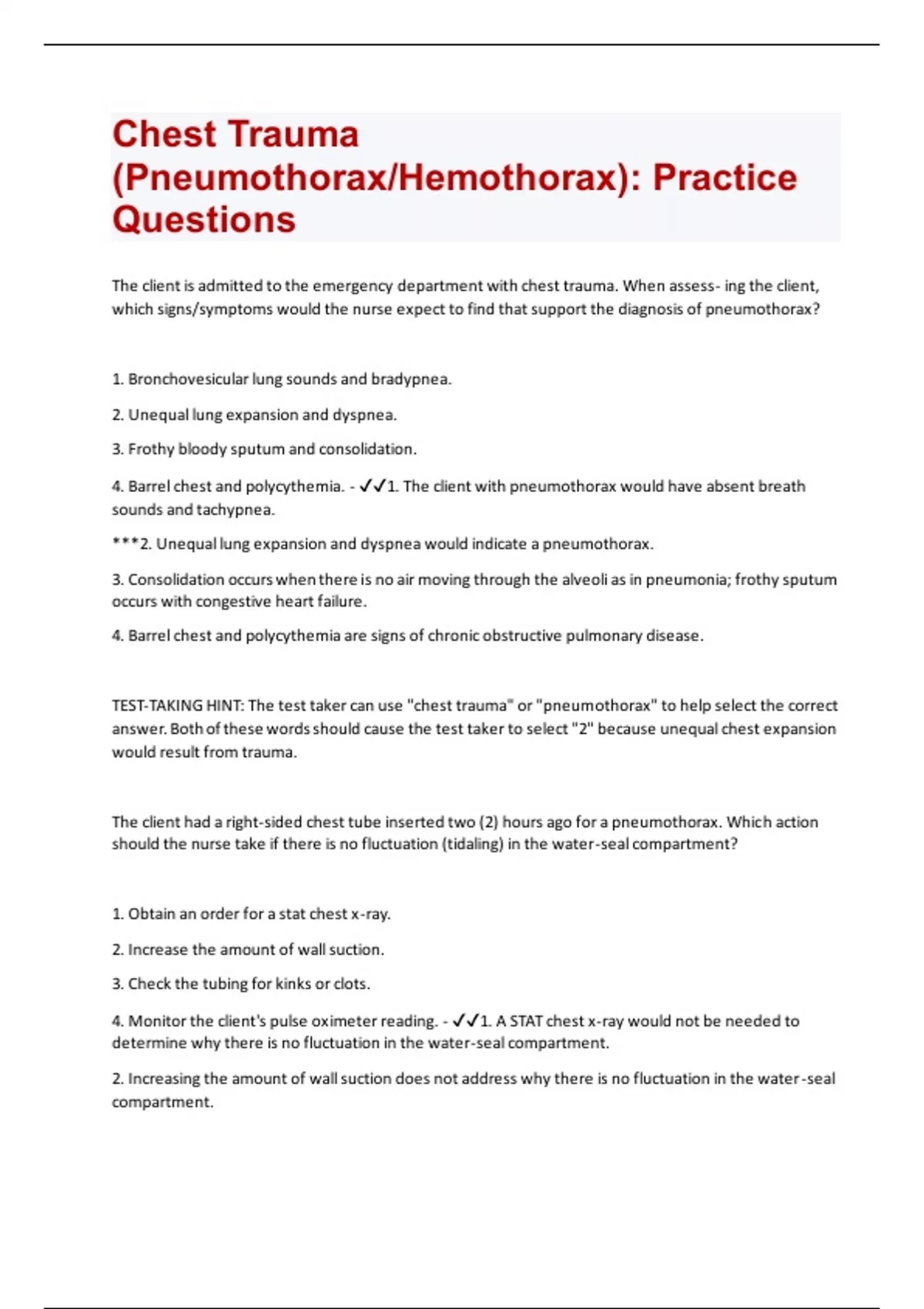 Chest Trauma (Pneumothorax/Hemothorax): | Questions and Answers Graded ...
