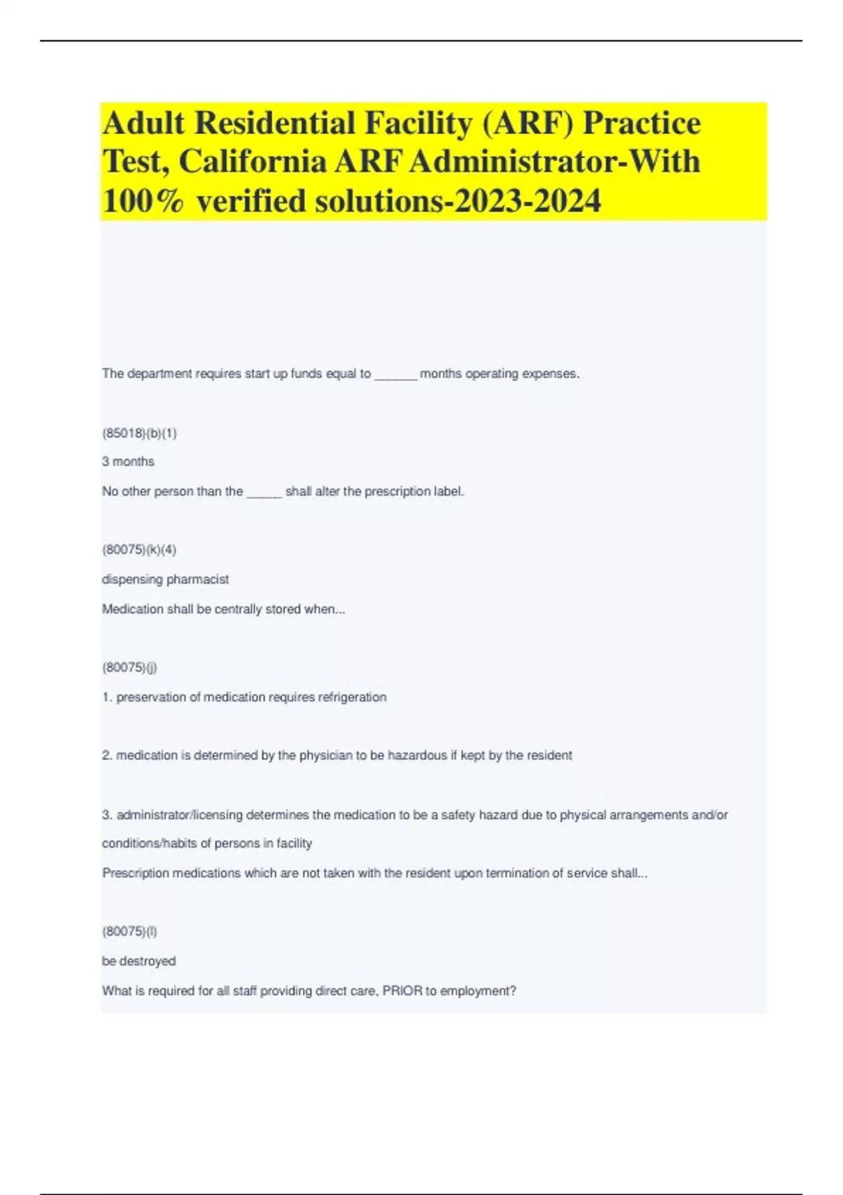 Adult Residential Facility (ARF) Practice Test, California ARF ...