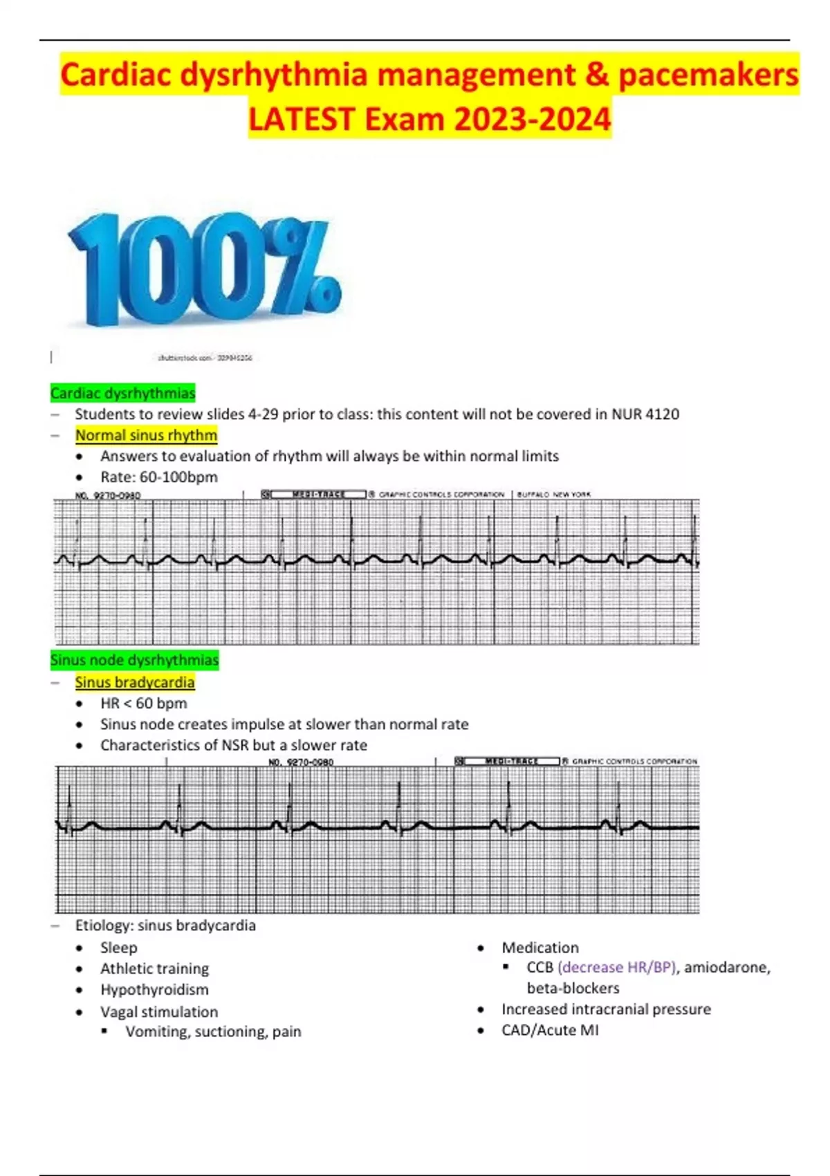 Cardiac dysrhythmia management & pacemakers LATEST Exam - Cardiac ...