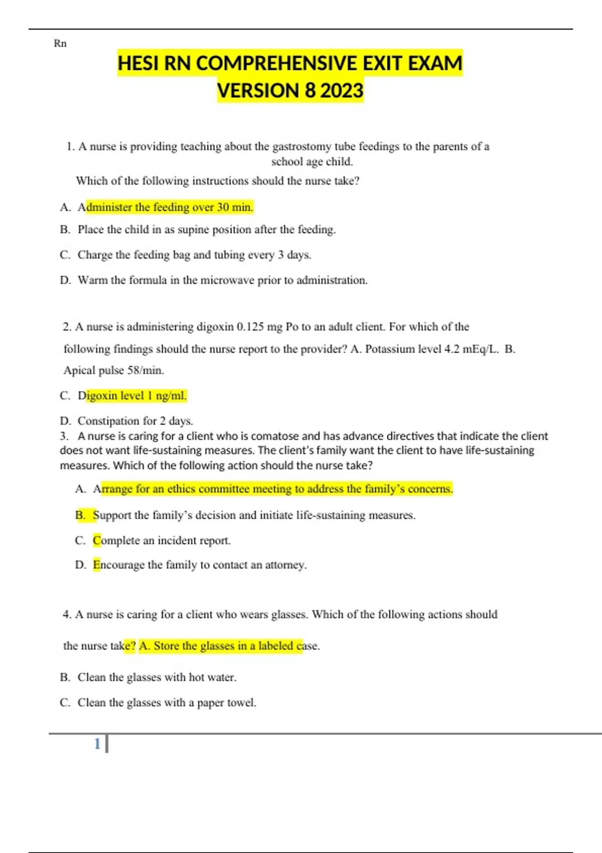 HESI RN COMPREHENSIVE EXIT EXAM VERSION 8 2023 - HESI RN - Stuvia US