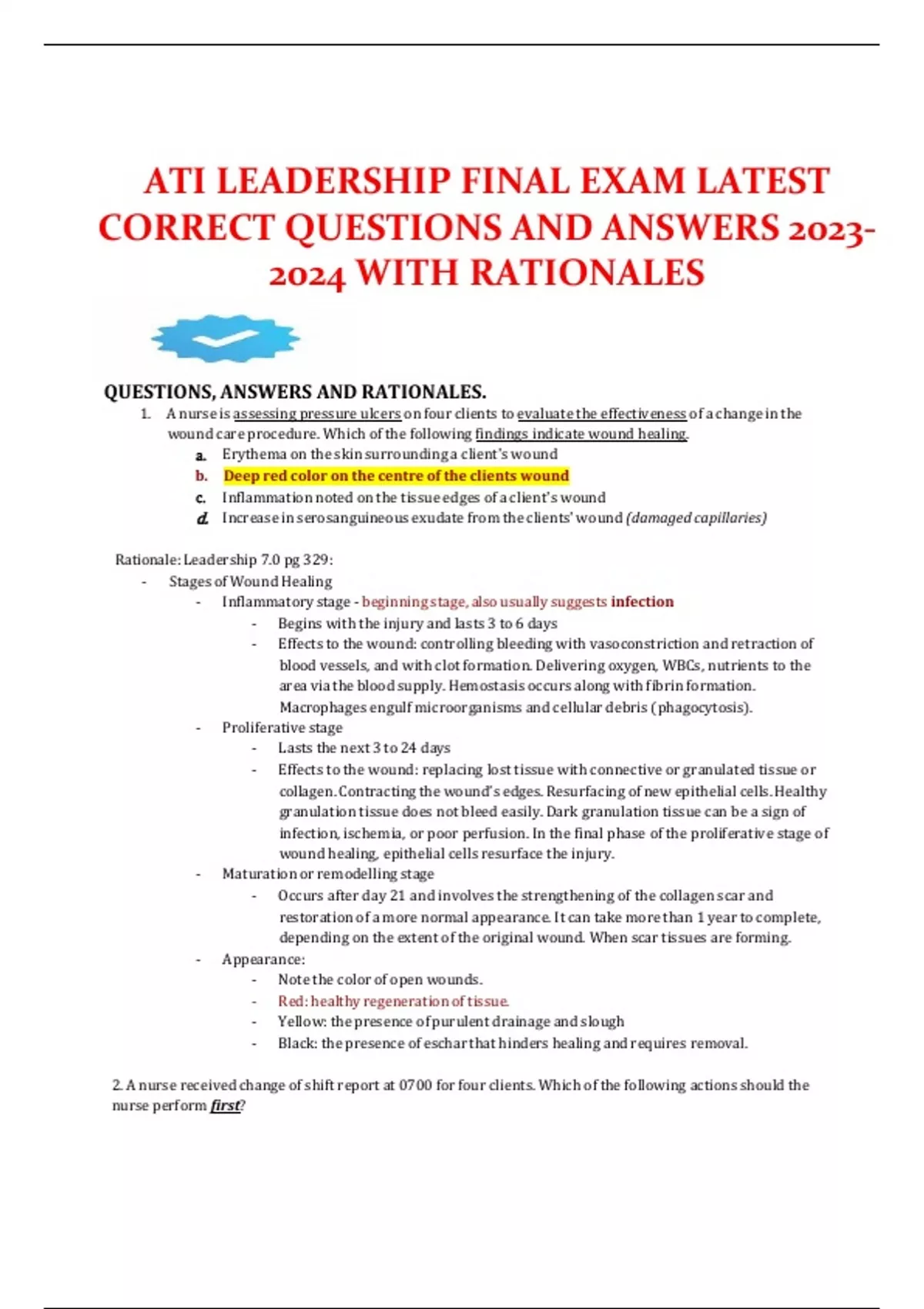 ATI LEADERSHIP FINAL EXAM LATEST CORRECT QUESTIONS AND ANSWERS WITH ...