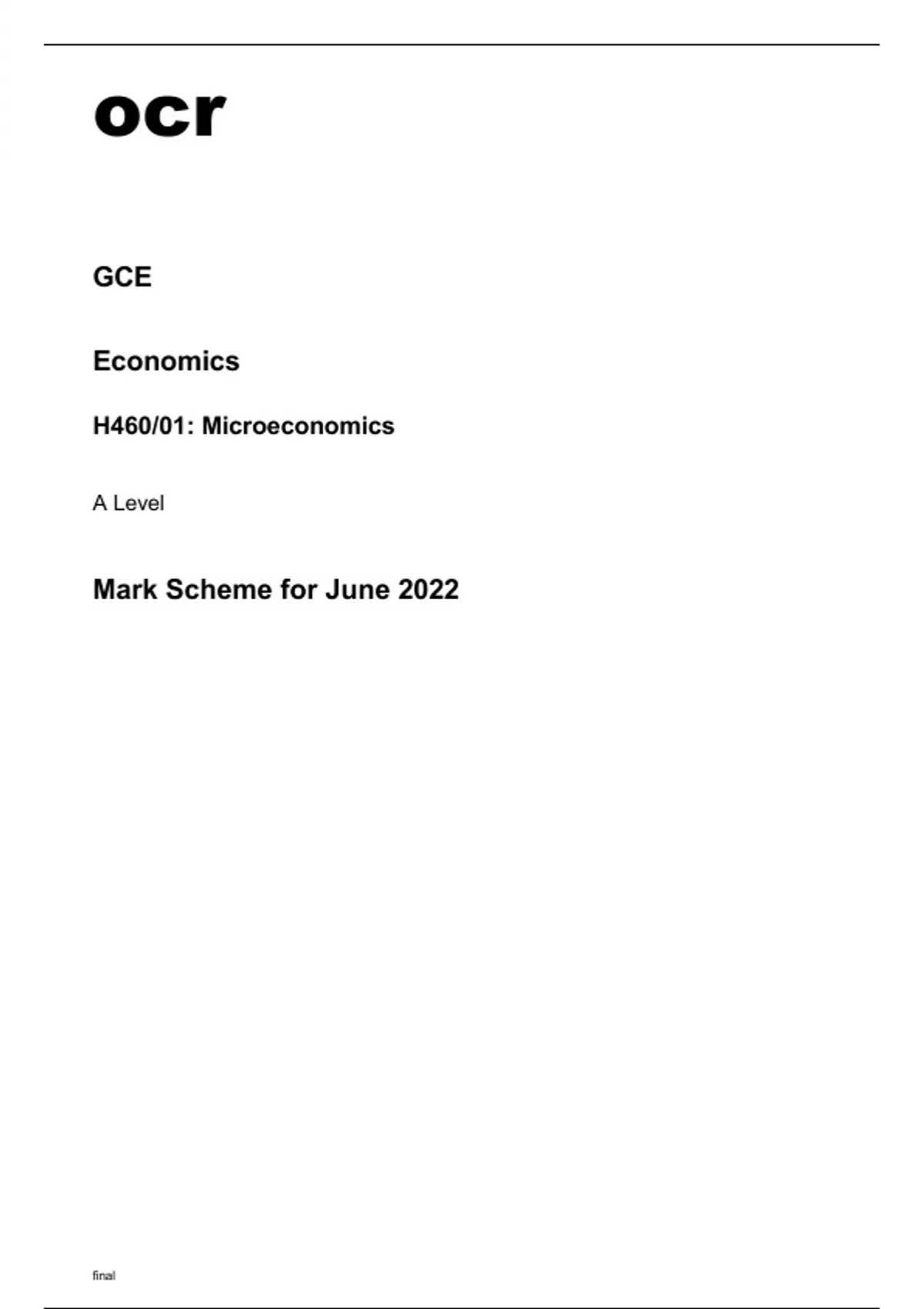 ocr A Level Economics (H460/01) Mark Scheme May2022 - A Level Economics ...