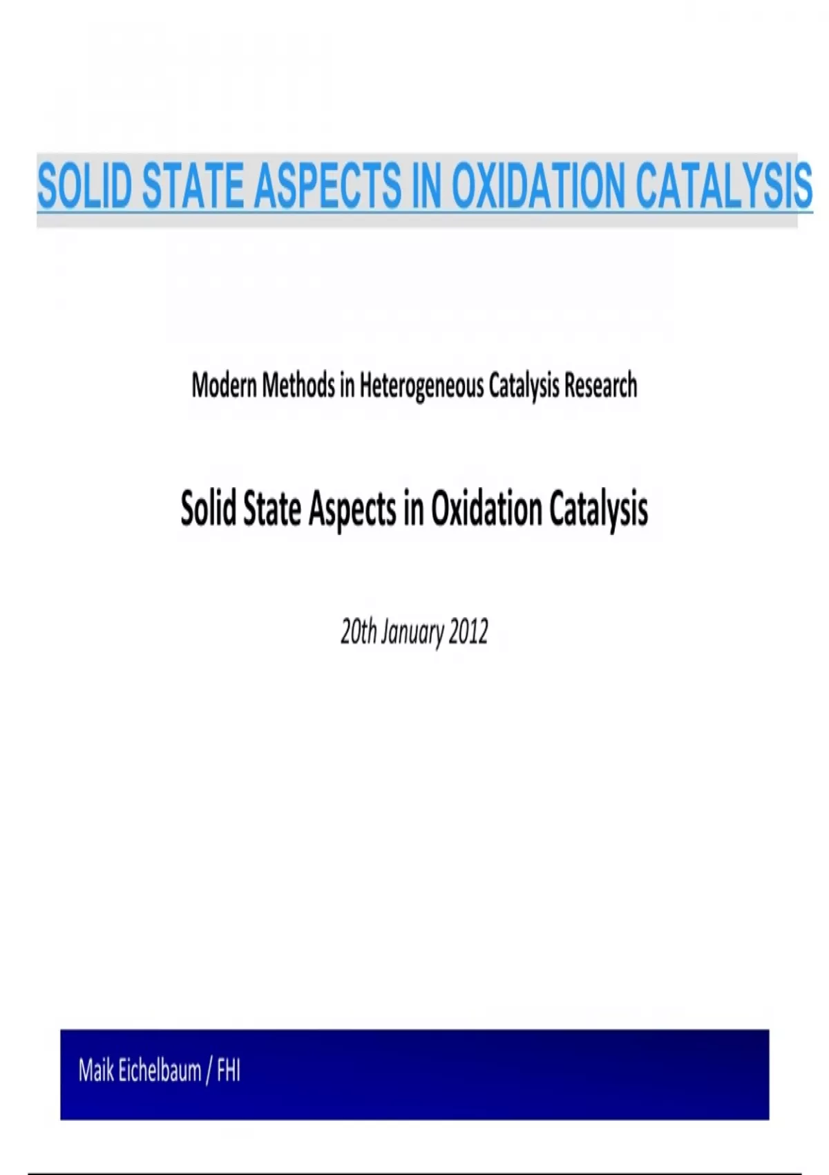 SOLID STATE ASPECTS IN OXIDATION CATALYSIS - CHEM 241 - Stuvia US