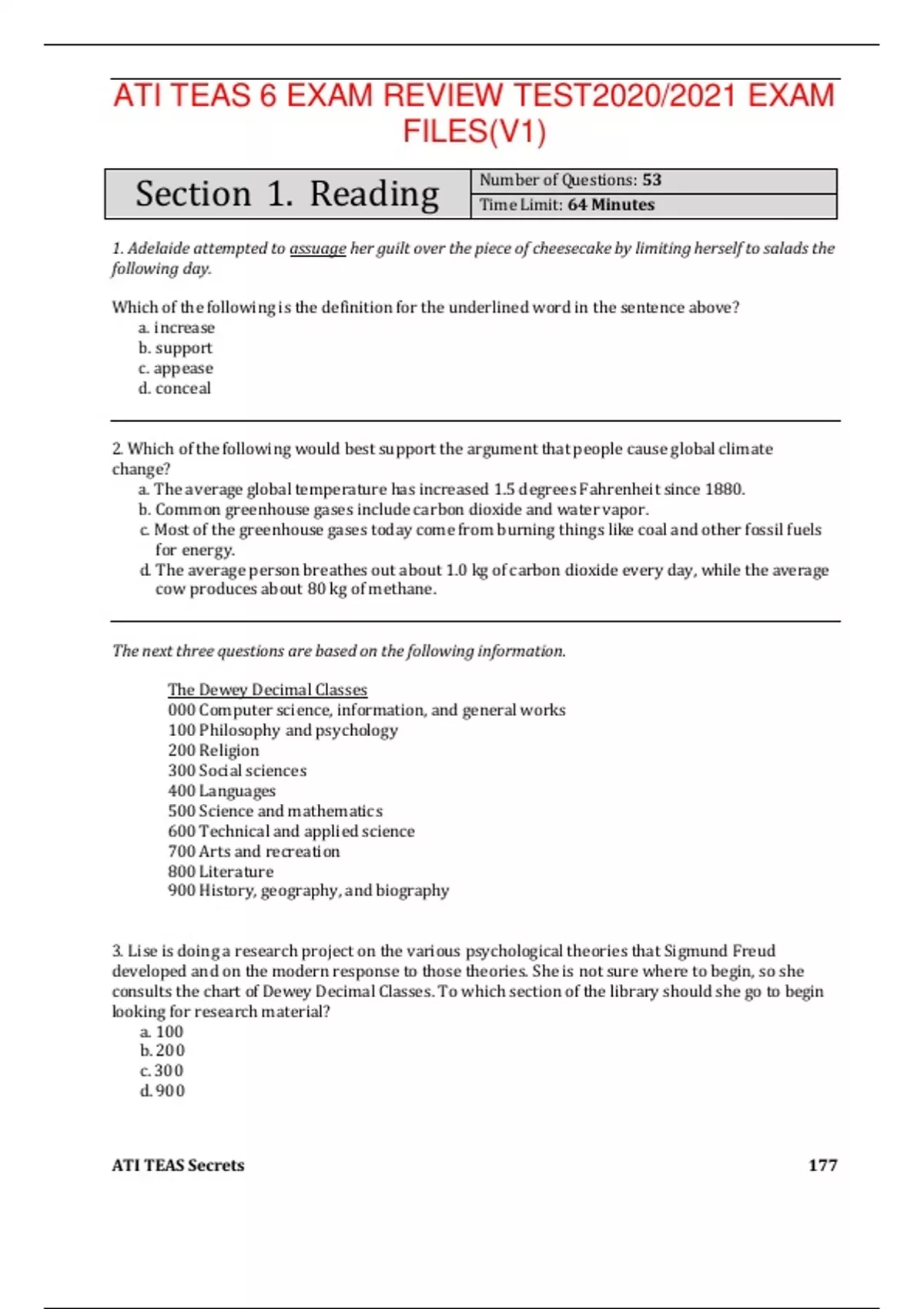 ATI TEAS 6 EXAM REVIEW TEST2020/2021 EXAM FILES(V1) - ATI TEAS 6 ...