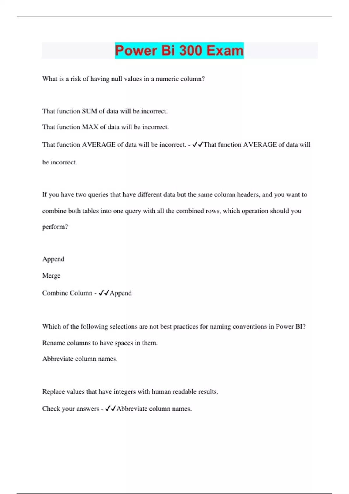 Power Bi 300 Exam | 2023 | Questions with 100% Correct Answers ...