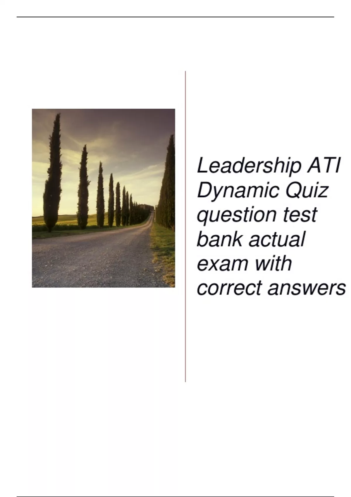 Leadership ATI Dynamic Quiz question test bank actual exam with correct ...