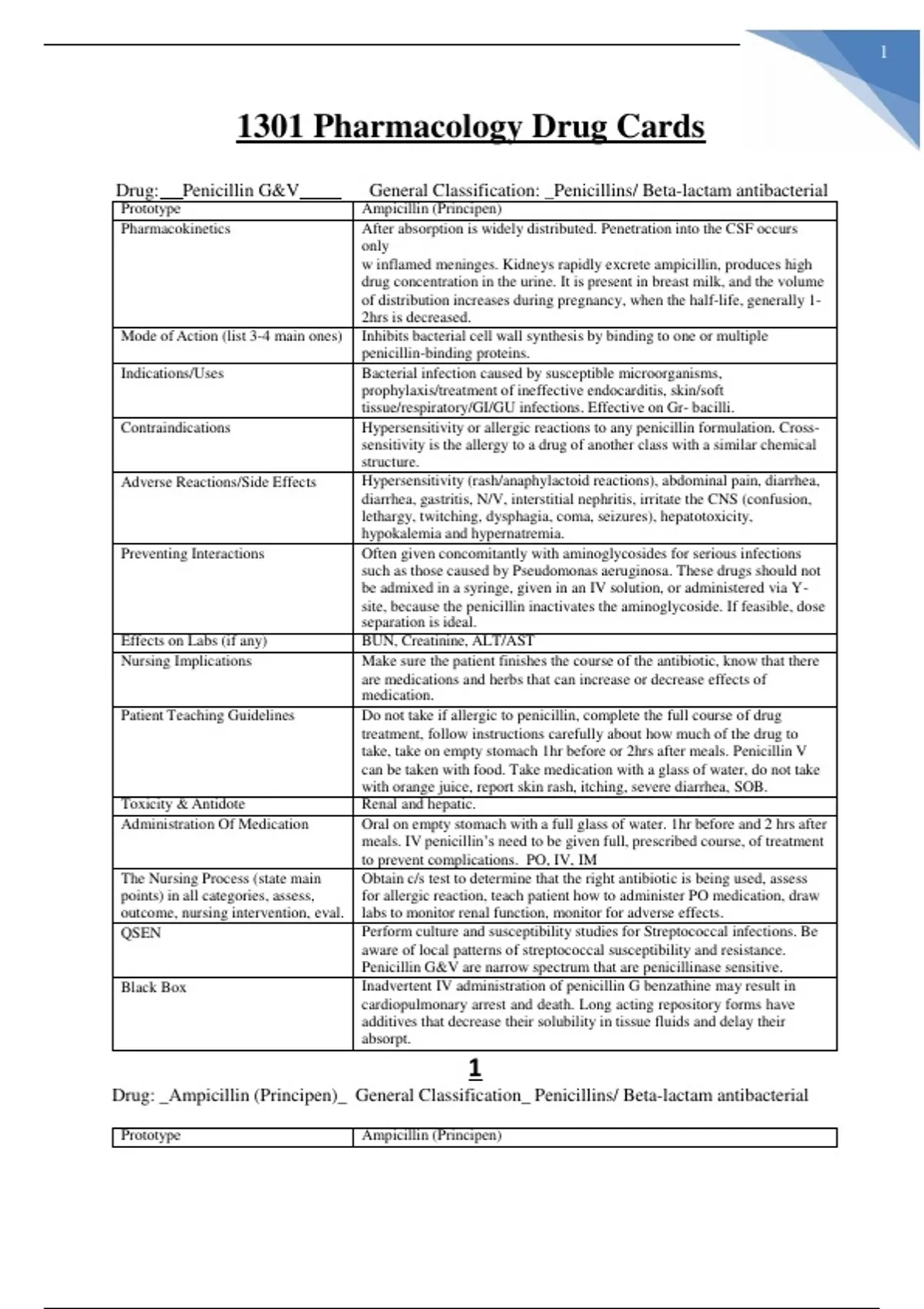 Finished Pharm Cards/1301 Pharmacology Drug Cards complete test ...
