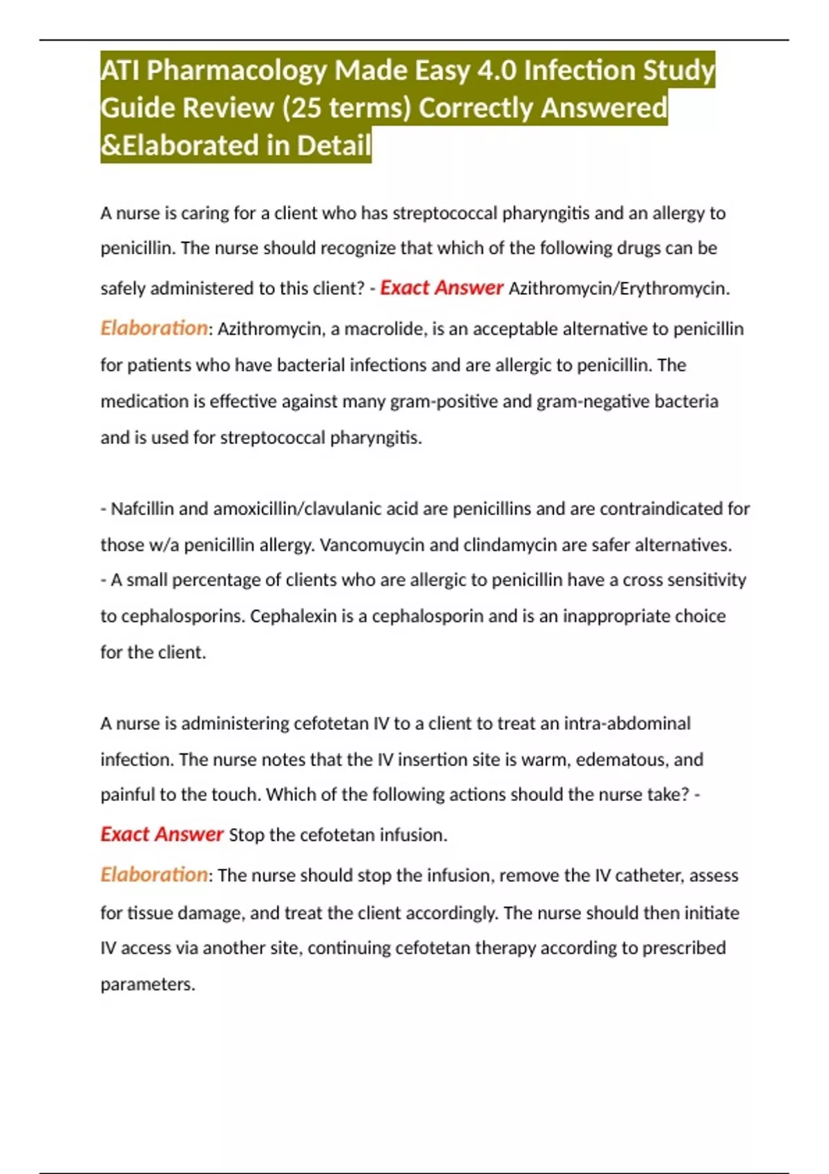 ATI - Medical-Surgical /ATI Physical Assessment /ATI Infection Test/ATI ...