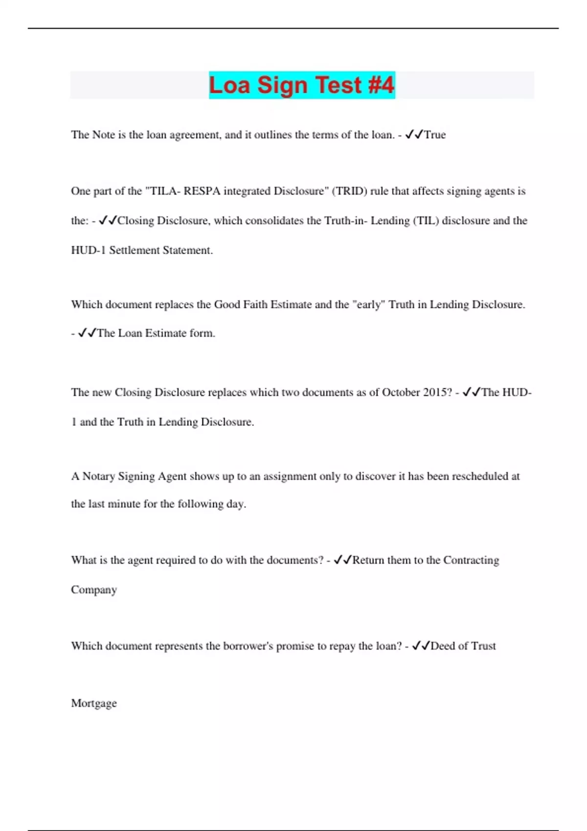 Loa Sign Test #4 | 2023 | Questions with 100% Correct Answers | Updated ...