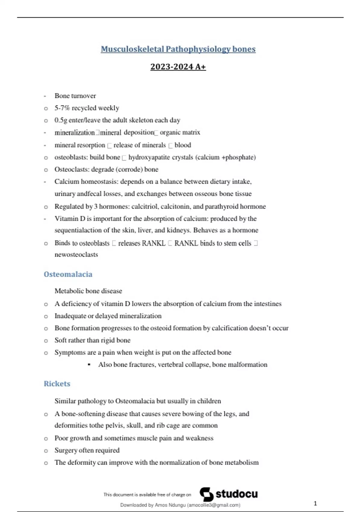 Musculoskeletal Pathophysiology bones A+ - Musculoskeletal ...