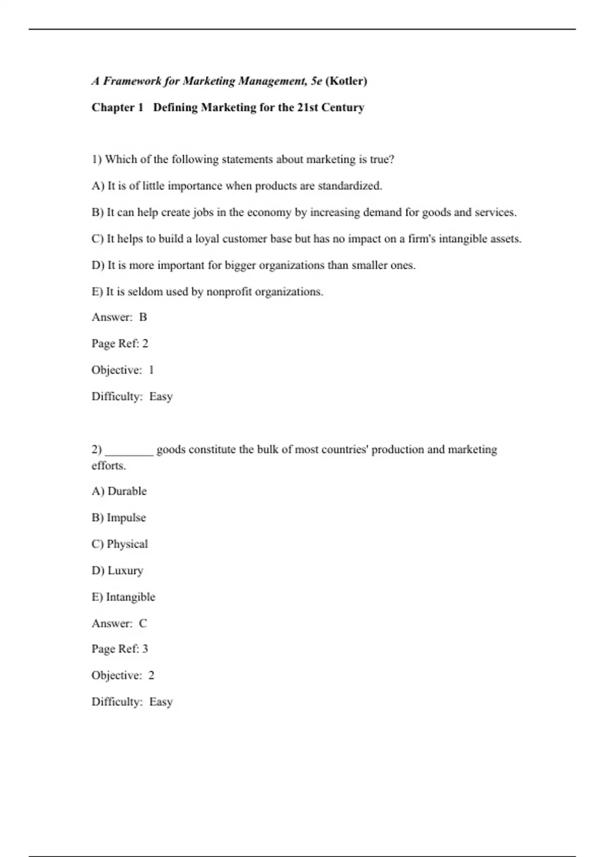 [Framework for Marketing Management,Kotler,5e] Test Bank: Your Pathway ...