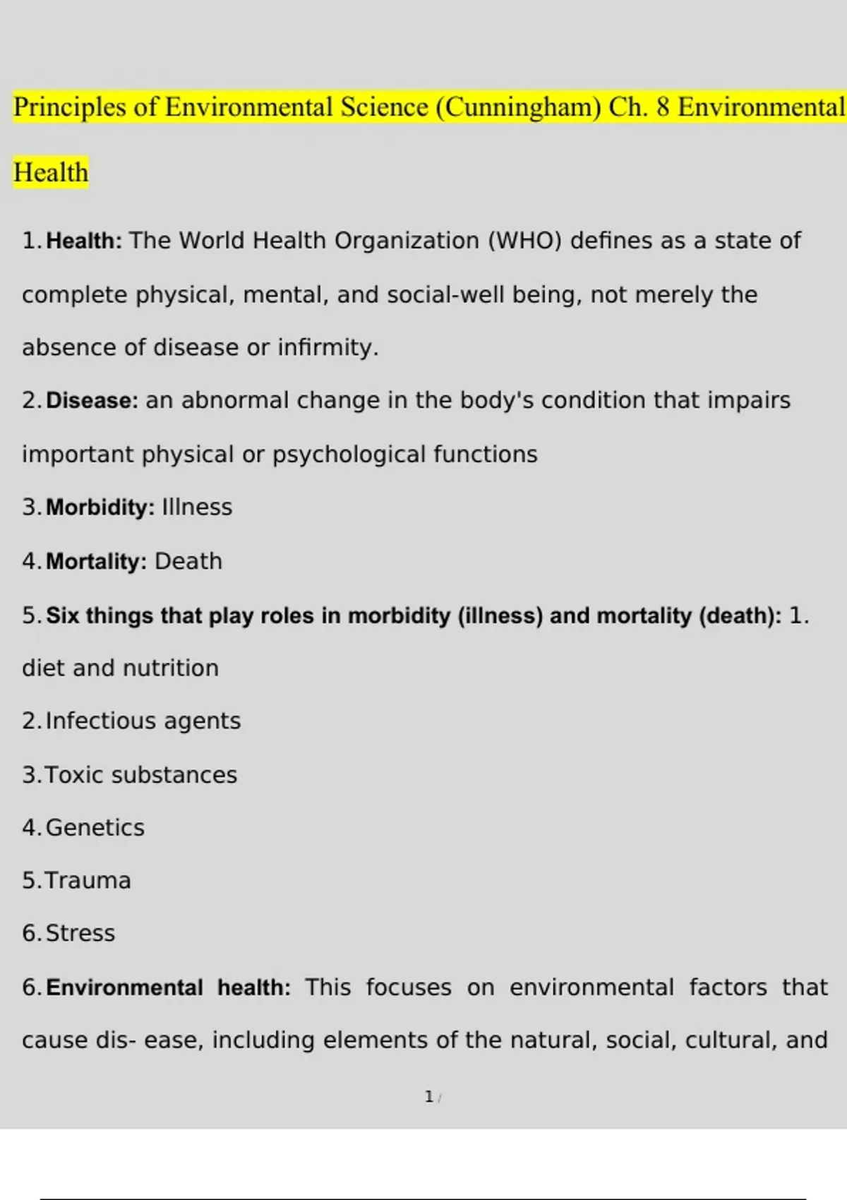 Summary Principles of Environmental Science (Cunningham) Ch. 8 ...