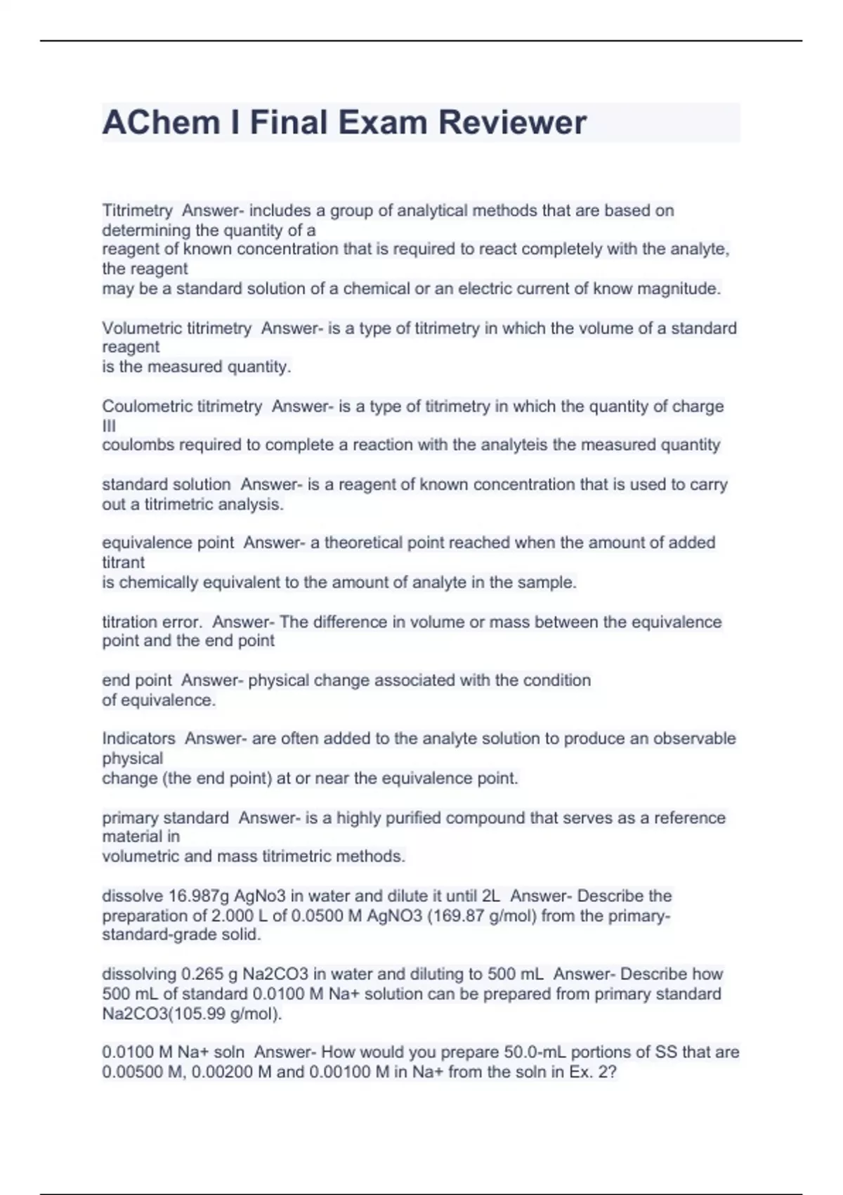 AChem I Final Exam Reviewer - AChem - Stuvia US