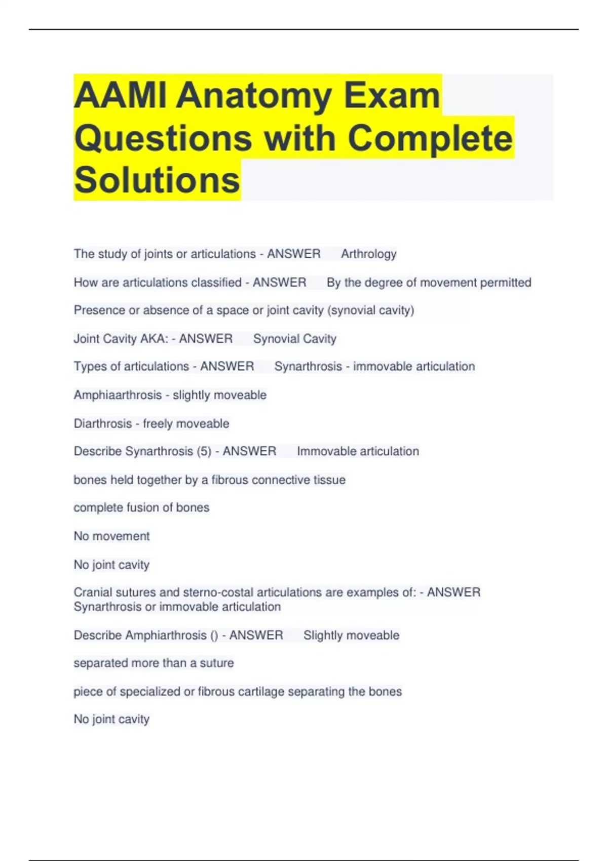 AAMI Anatomy Exam Questions with Complete Solutions - AAMI Anatomy ...