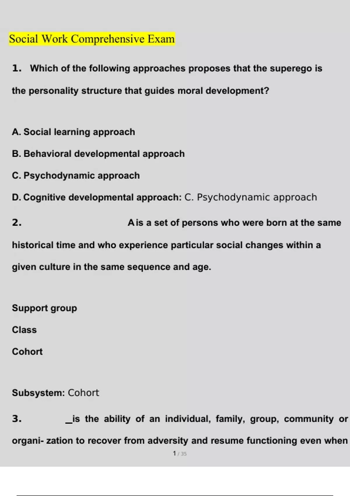 Social Work Comprehensive Exam 2025 Questions and Answers Latest (2025 ...