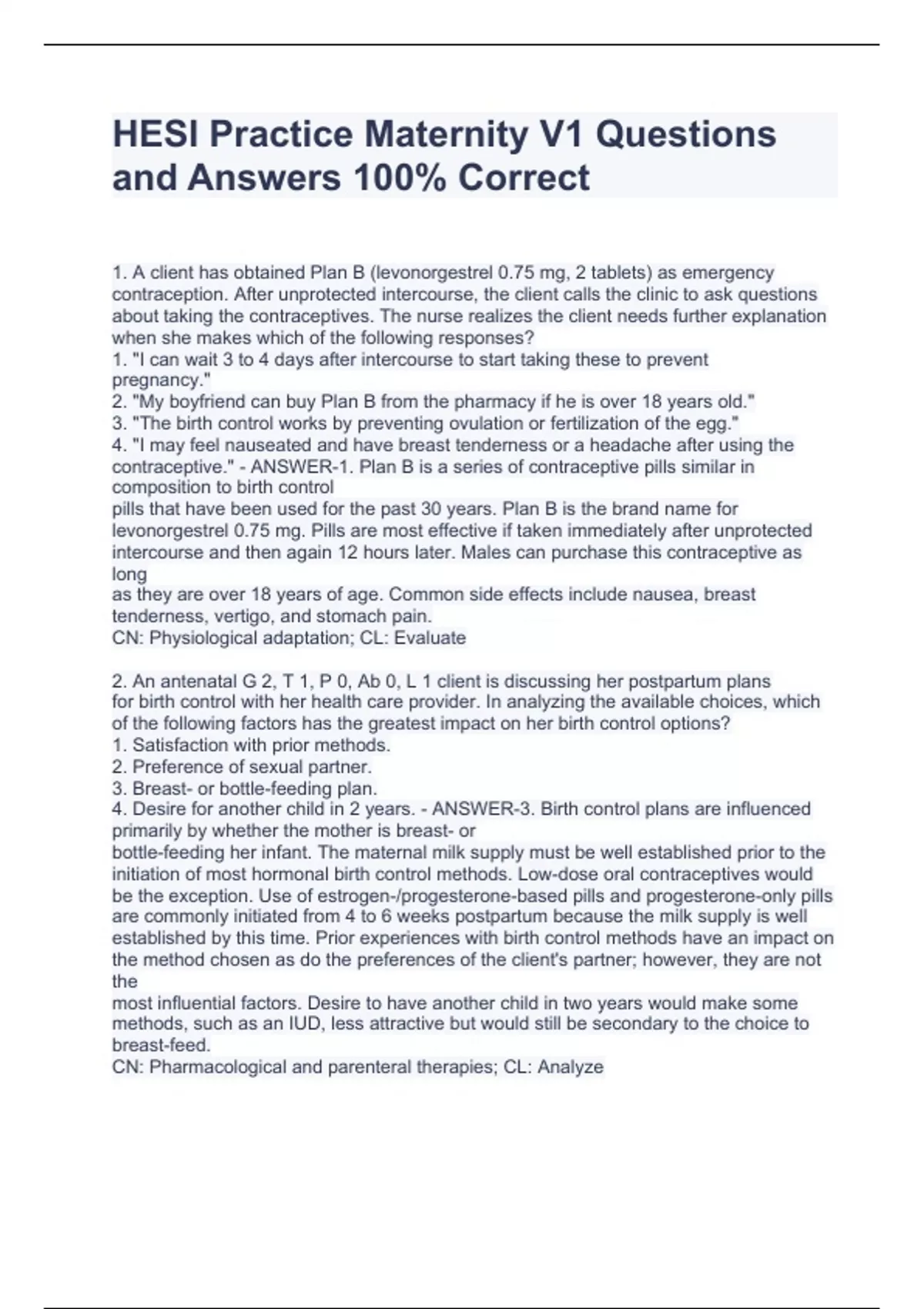 HESI Practice Maternity V1 Questions and Answers 100% Correct - HESI ...