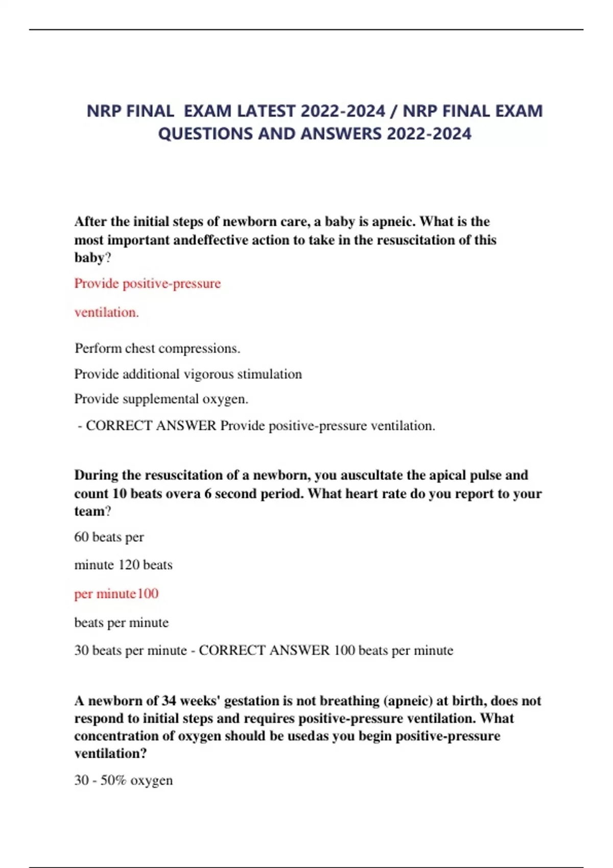 NRP FINAL EXAM LATEST / NRP FINAL EXAM QUESTIONS AND ANSWERS - NRP FI ...