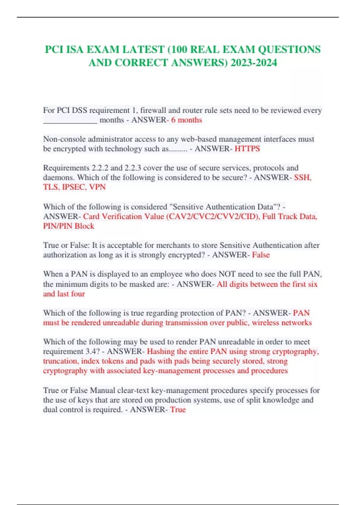 PCI ISA EXAM LATEST (100 REAL EXAM QUESTIONS AND CORRECT ANSWERS) - PCI ...