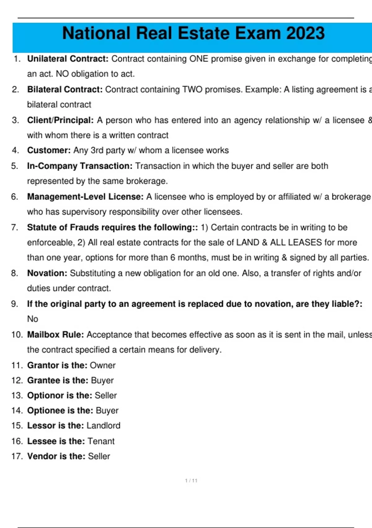 National Real Estate Exam / questions and answers (Updated for 2024 ...