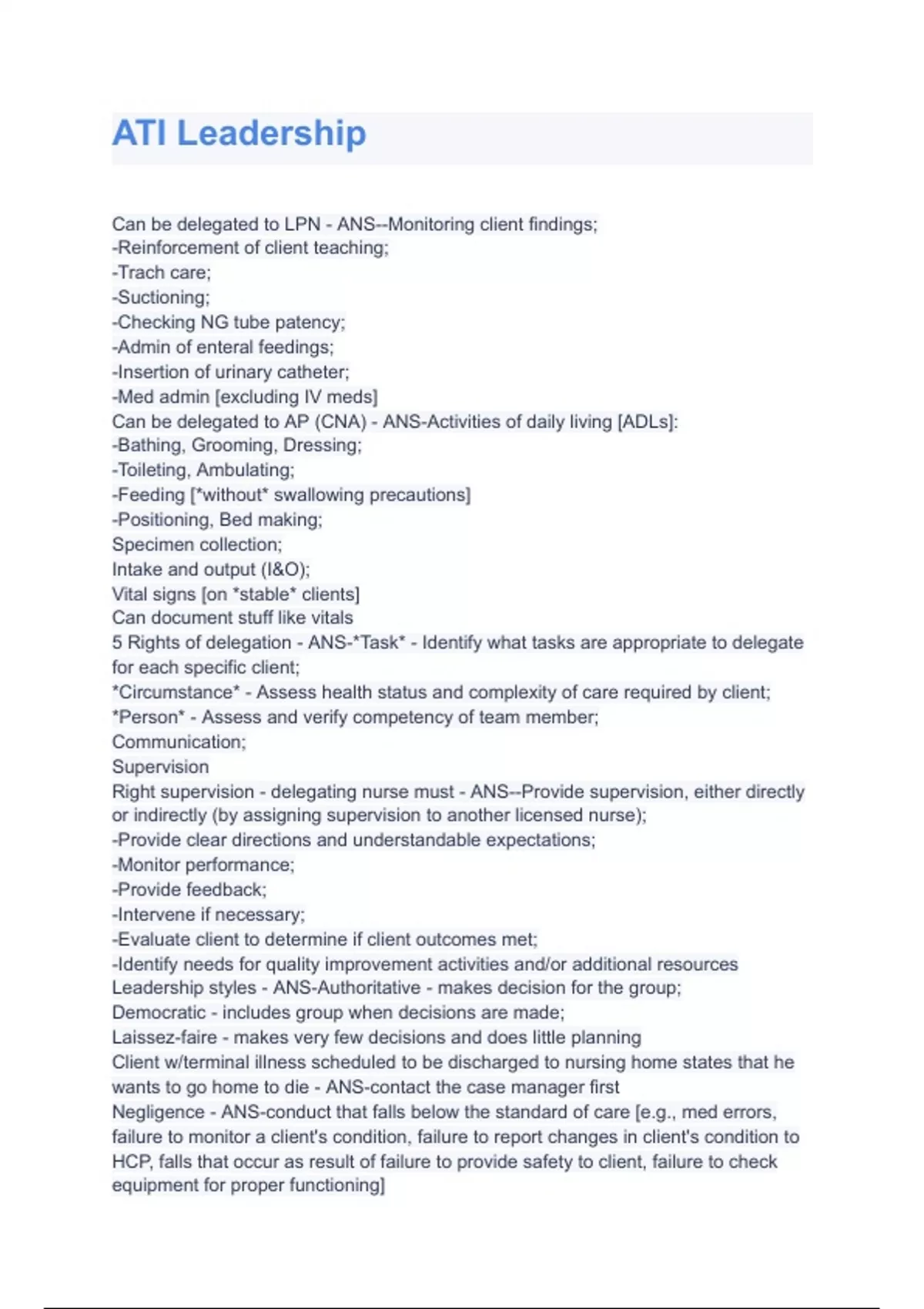 ATI Leadership 2023 FULL SOLUTION - ATI Leadership - Stuvia US