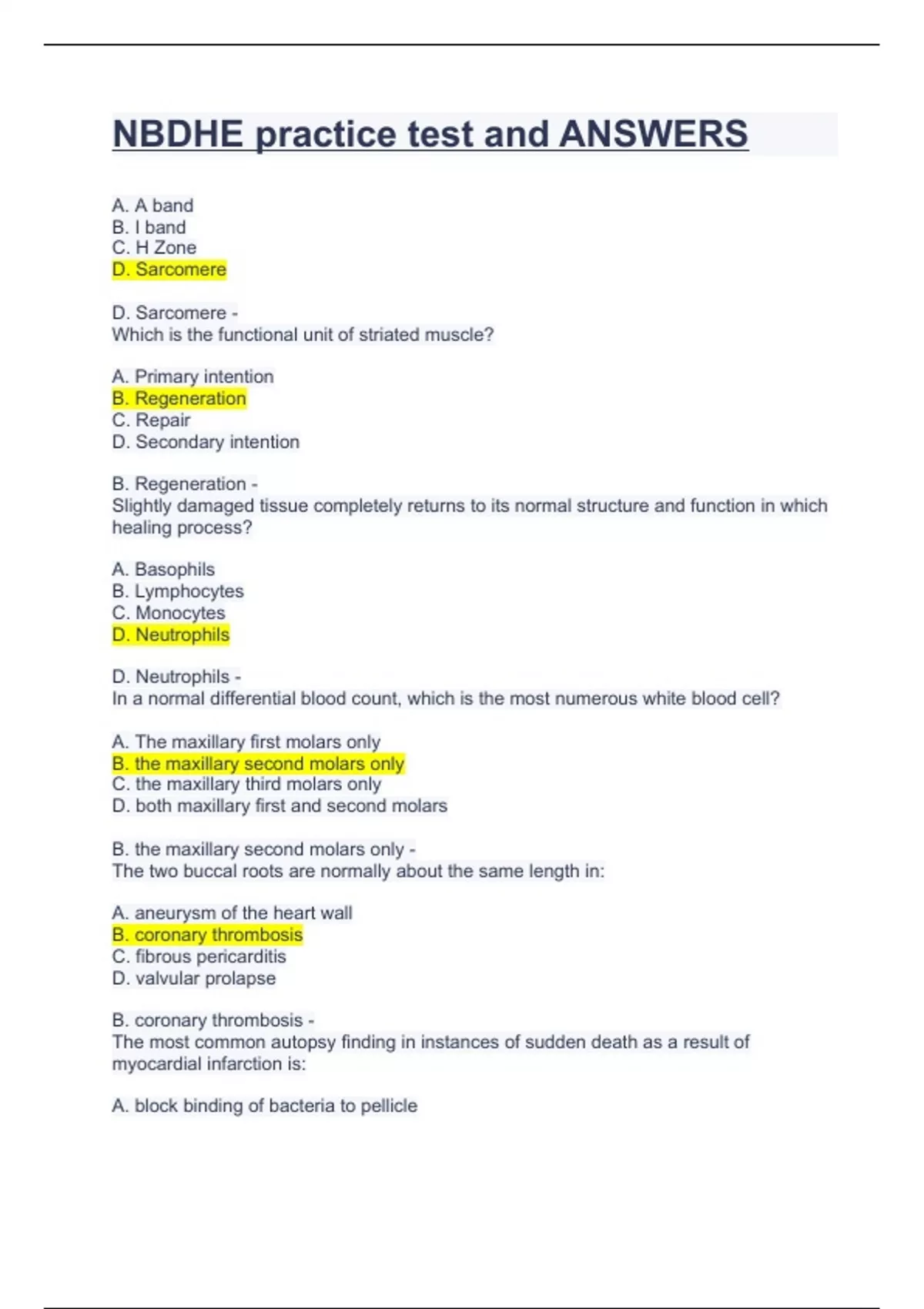 NBDHE practice test and ANSWERS - NBDE - Stuvia US
