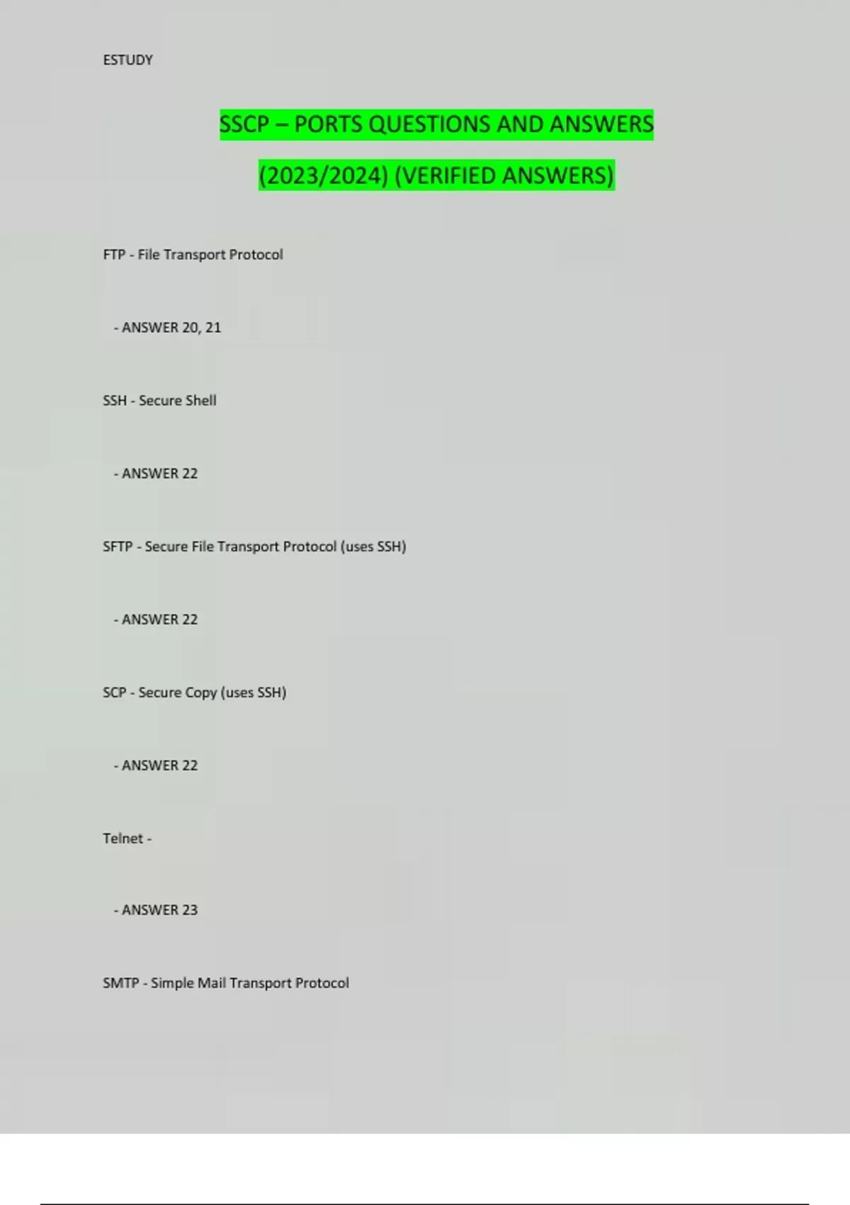 SSCP – PORTS QUESTIONS AND ANSWERS (2023/2024) (VERIFIED ANSWERS ...