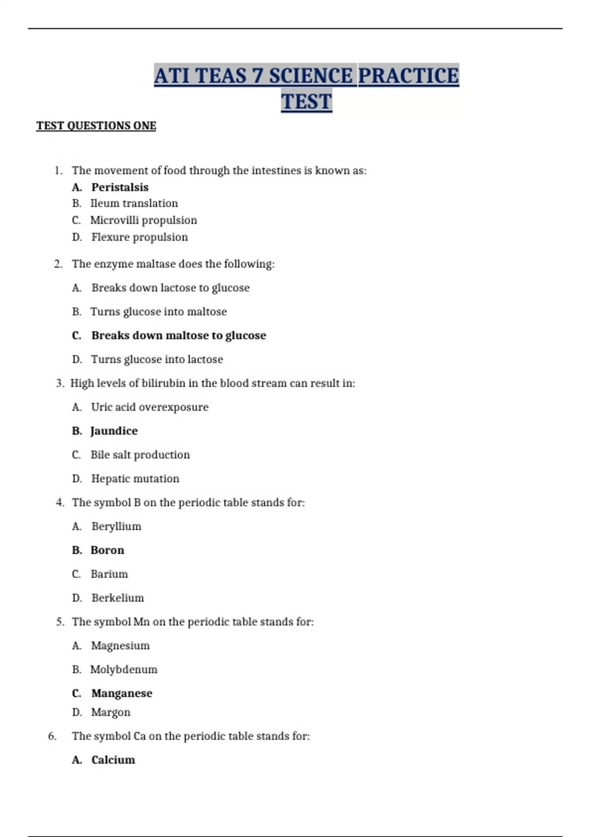 ATI TEAS 7 SCIENCE PRACTICE TEST WALDEN - WALDEN - Stuvia US
