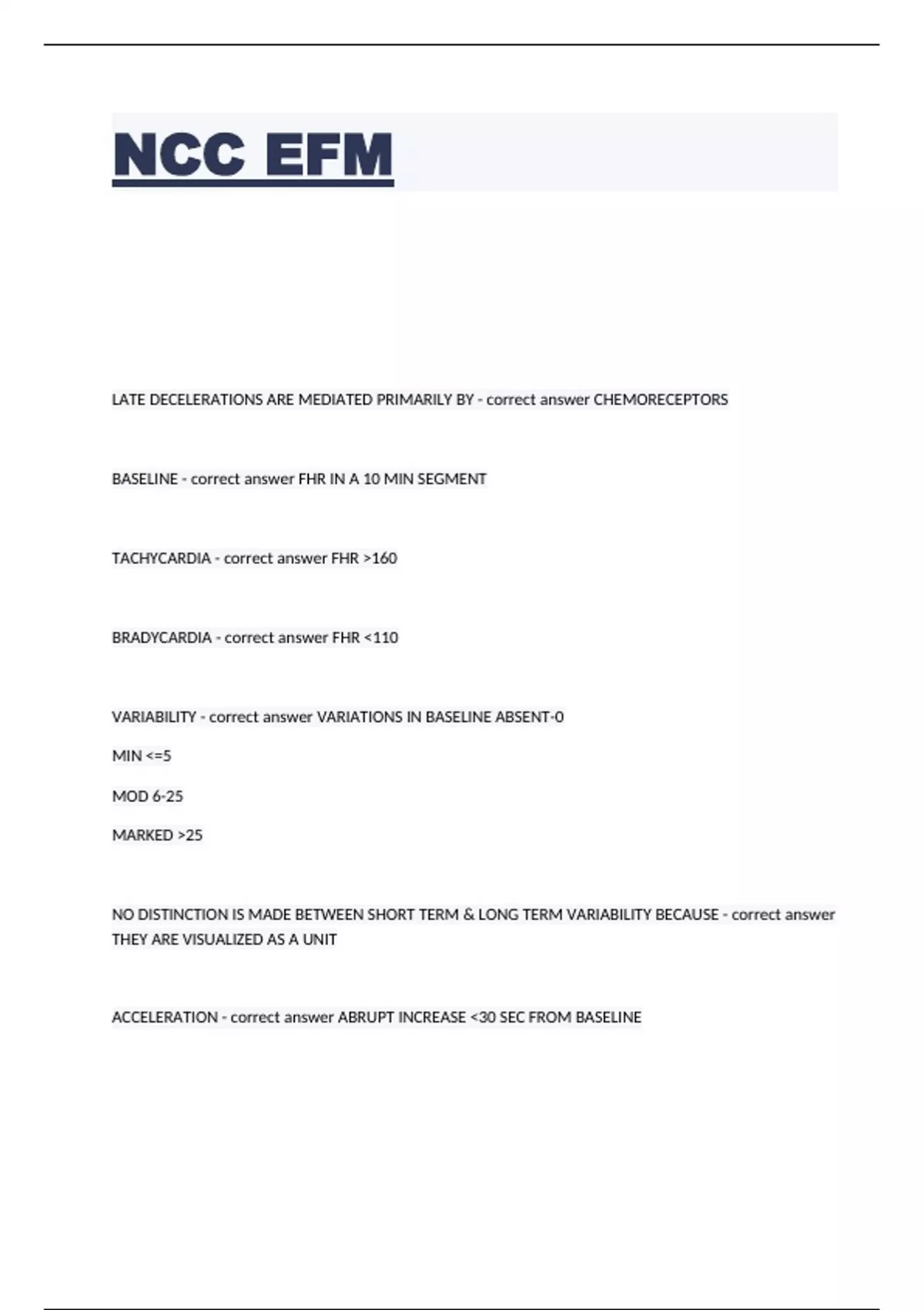 NCC EFM with correct answers - Ncc efm - Stuvia US