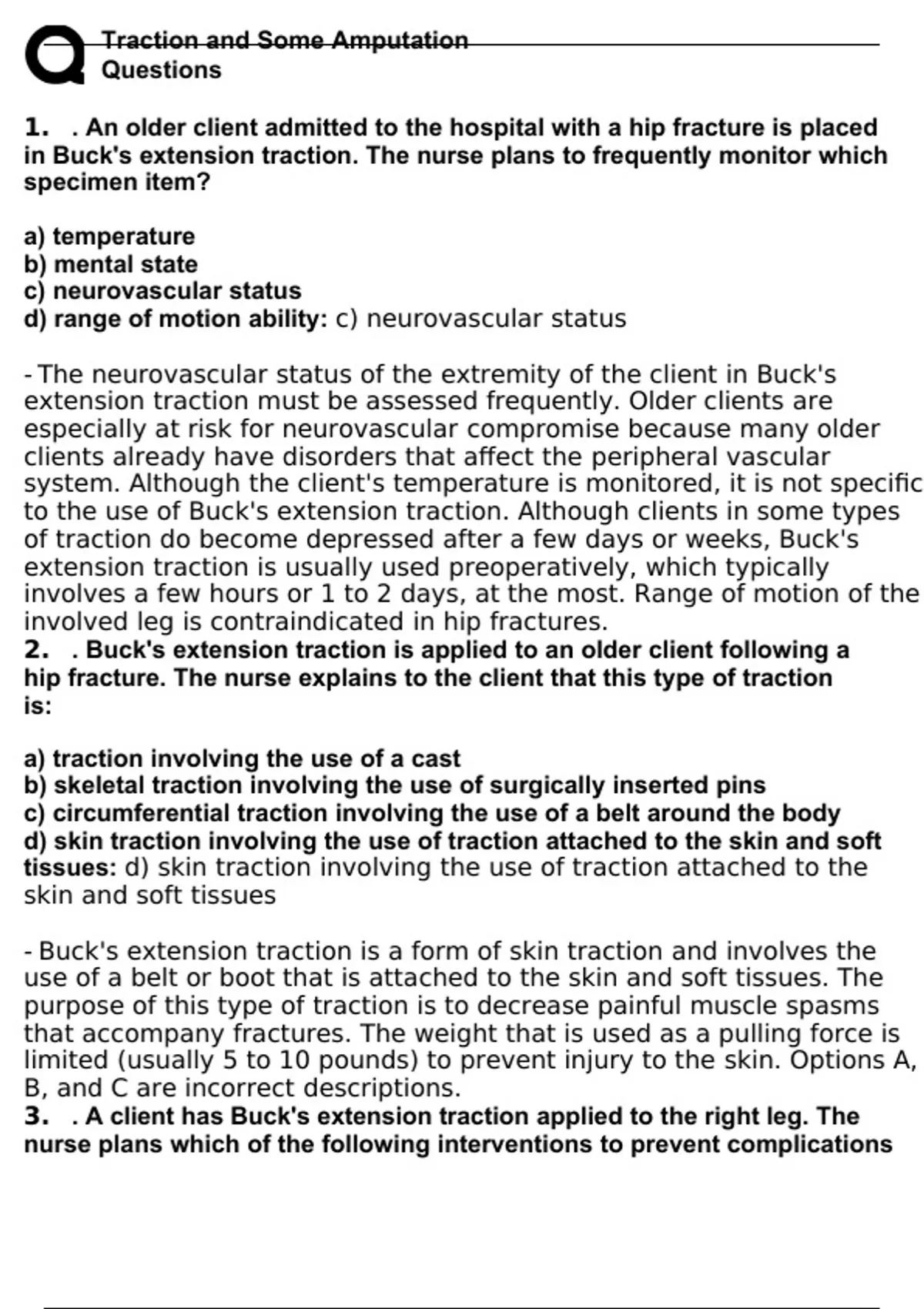 Traction and Some Amputation Questions and Answers 2023 with complete ...
