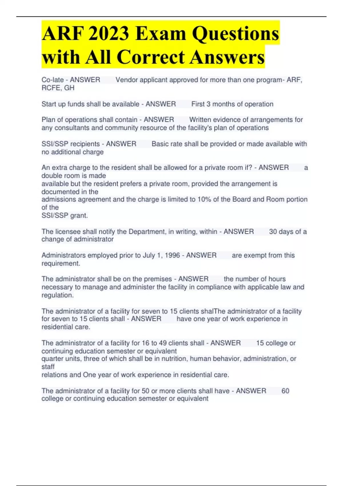 Bundle for ARF 2023 Exam Questions with Complete Solutions - Stuvia US