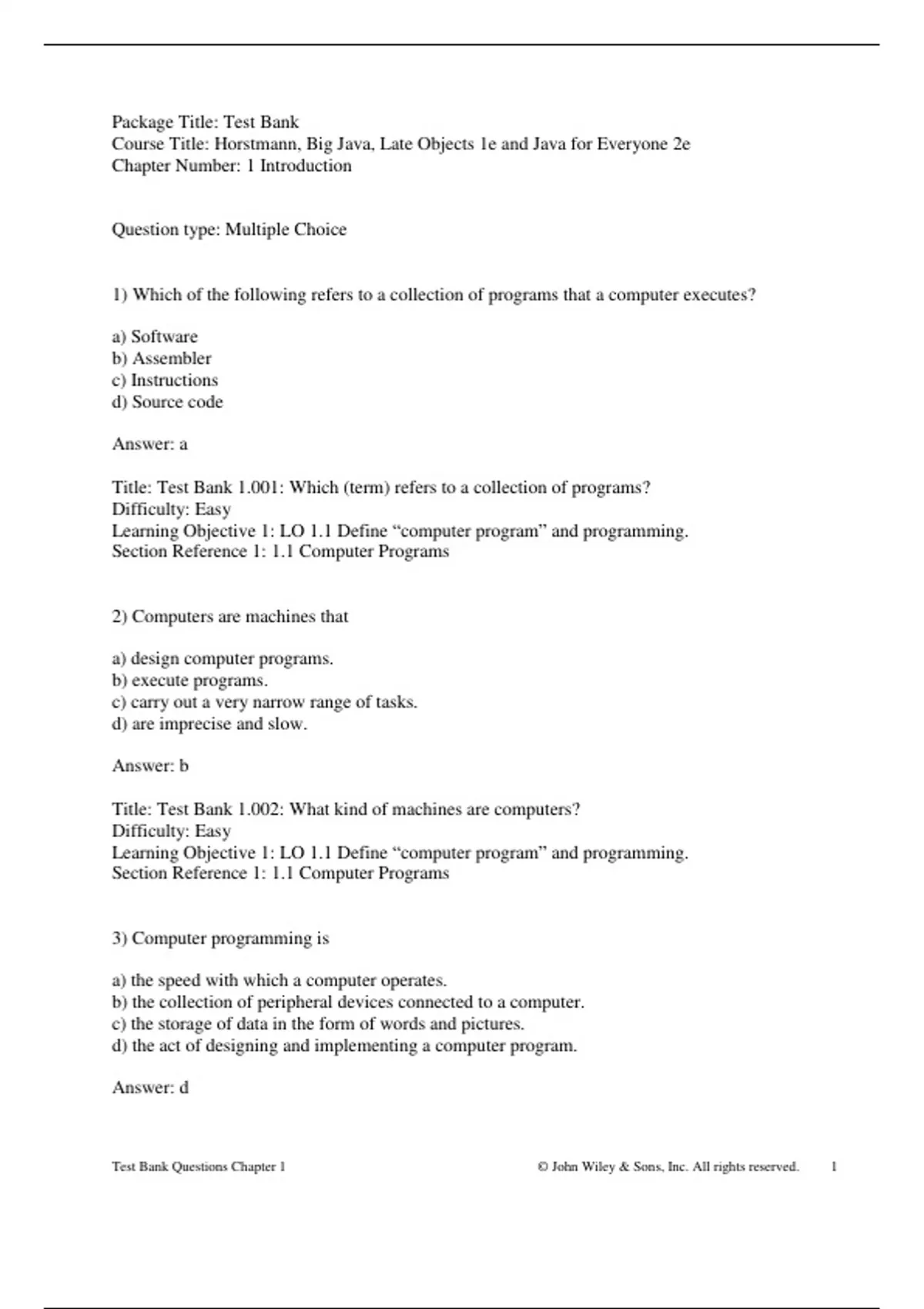 [Java For Everyone Late Objects,Horstmann,2e] Test Bank: Your Pathway ...