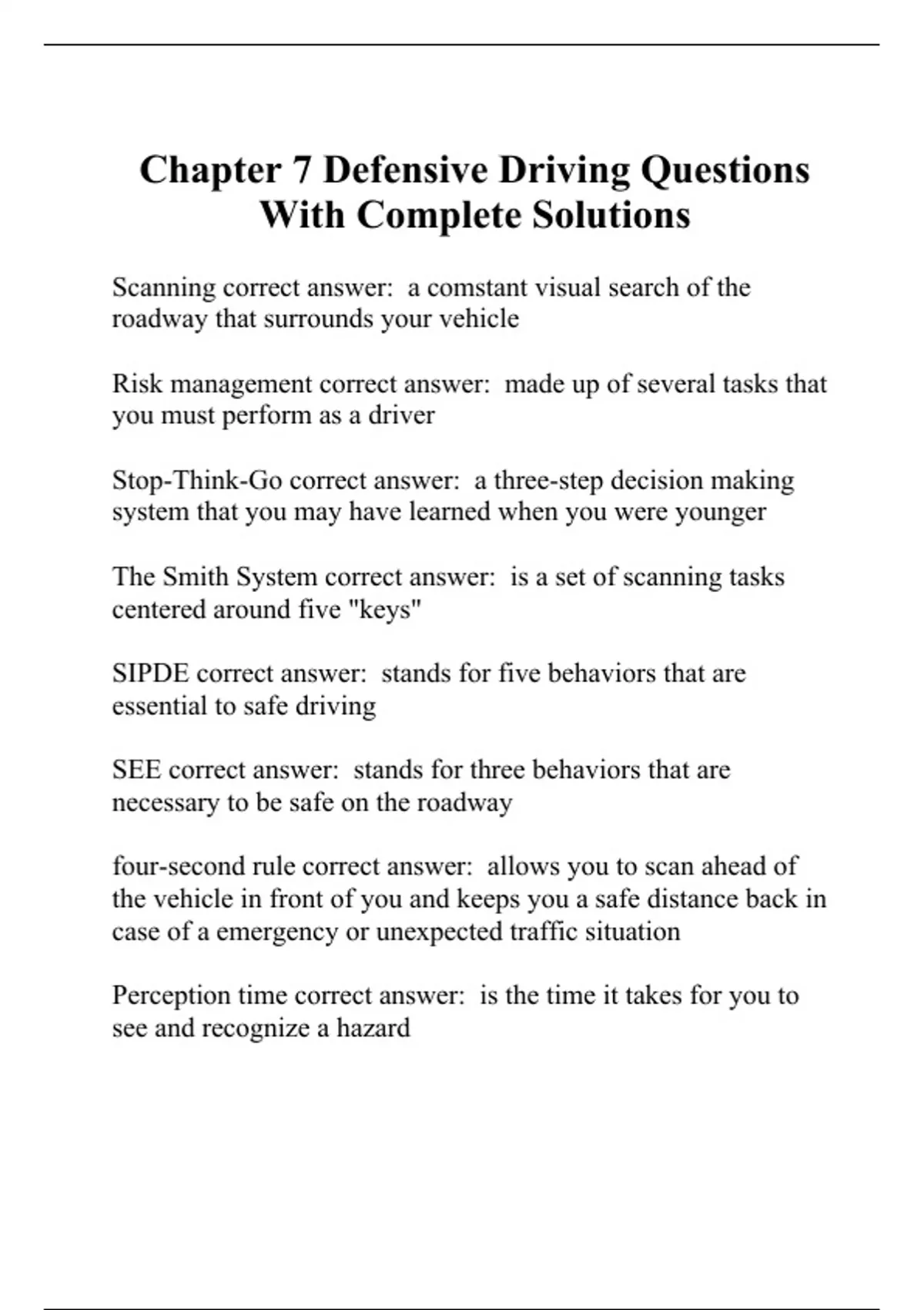 Chapter 7 Defensive Driving Questions With Complete Solutions ...