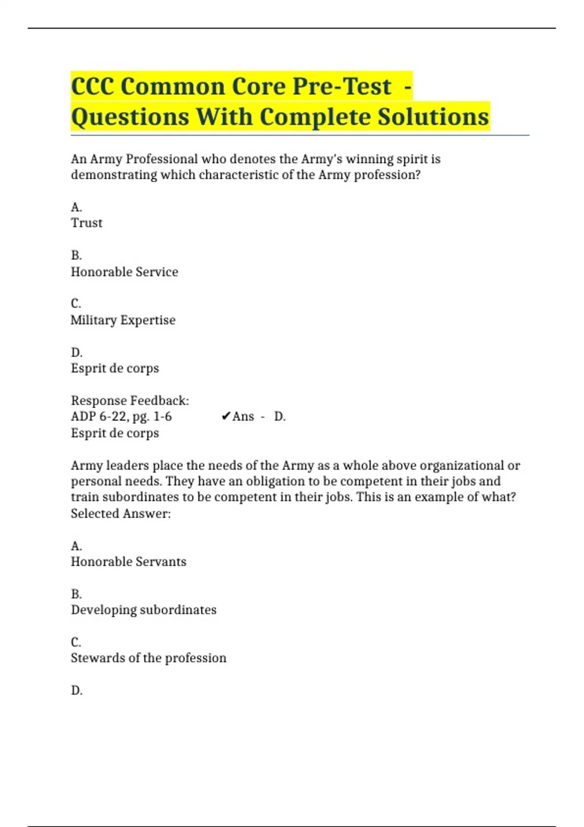 Ccc Common Core Pre Test Questions With Complete Solutions Ccc Common Core Stuvia Us