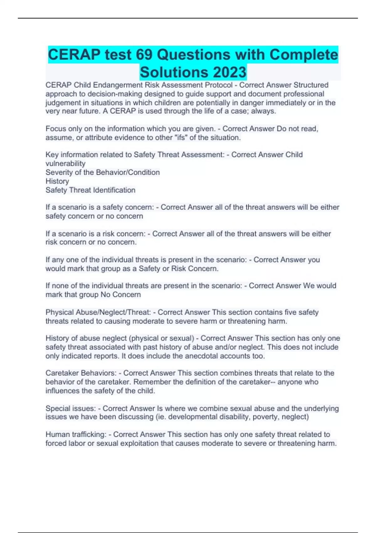 CERAP test 69 Questions with Complete Solutions 2023 - CERAP - Stuvia US