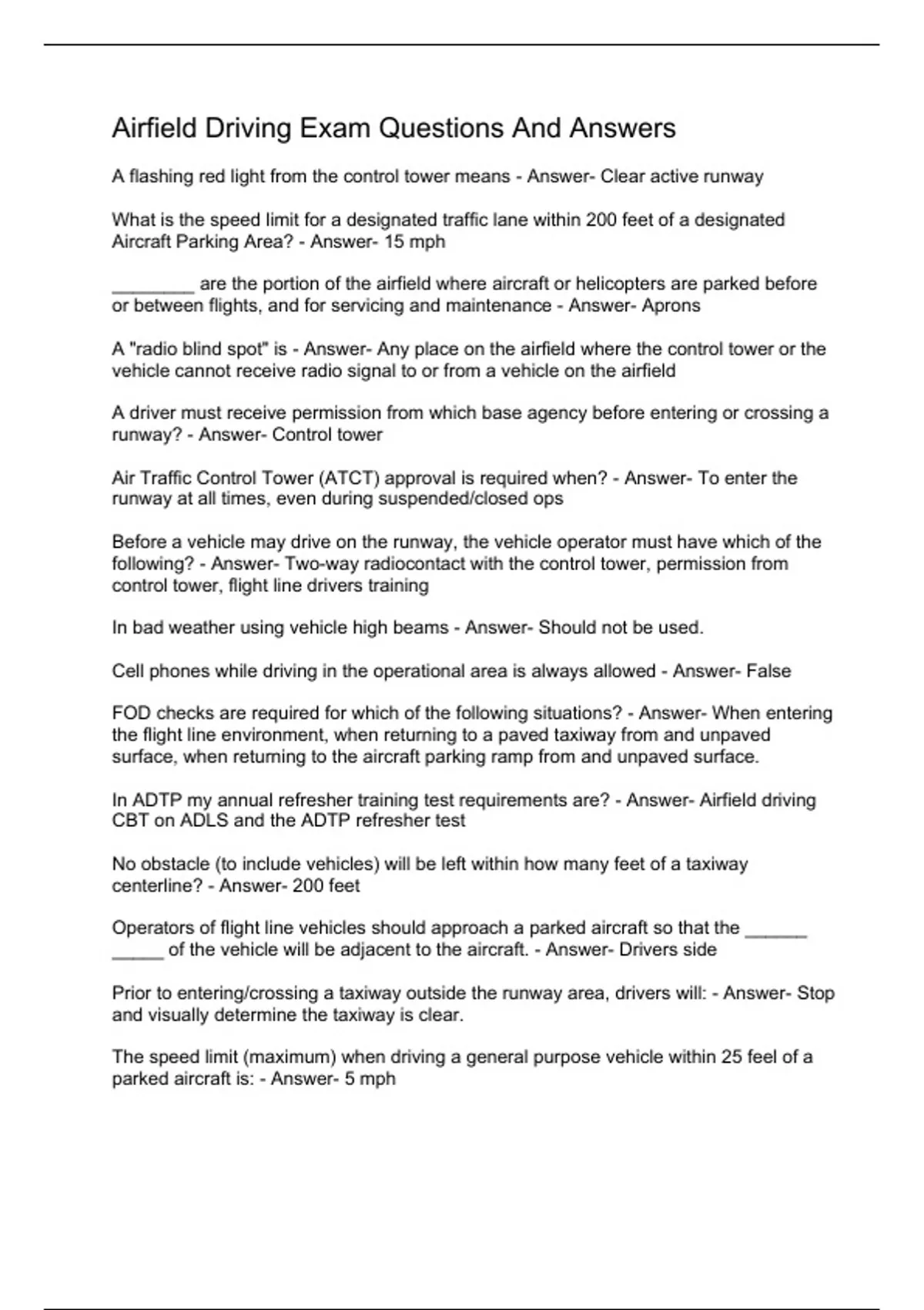 Airfield Driving Exam Questions And Answers - Airfield Driving - Stuvia US