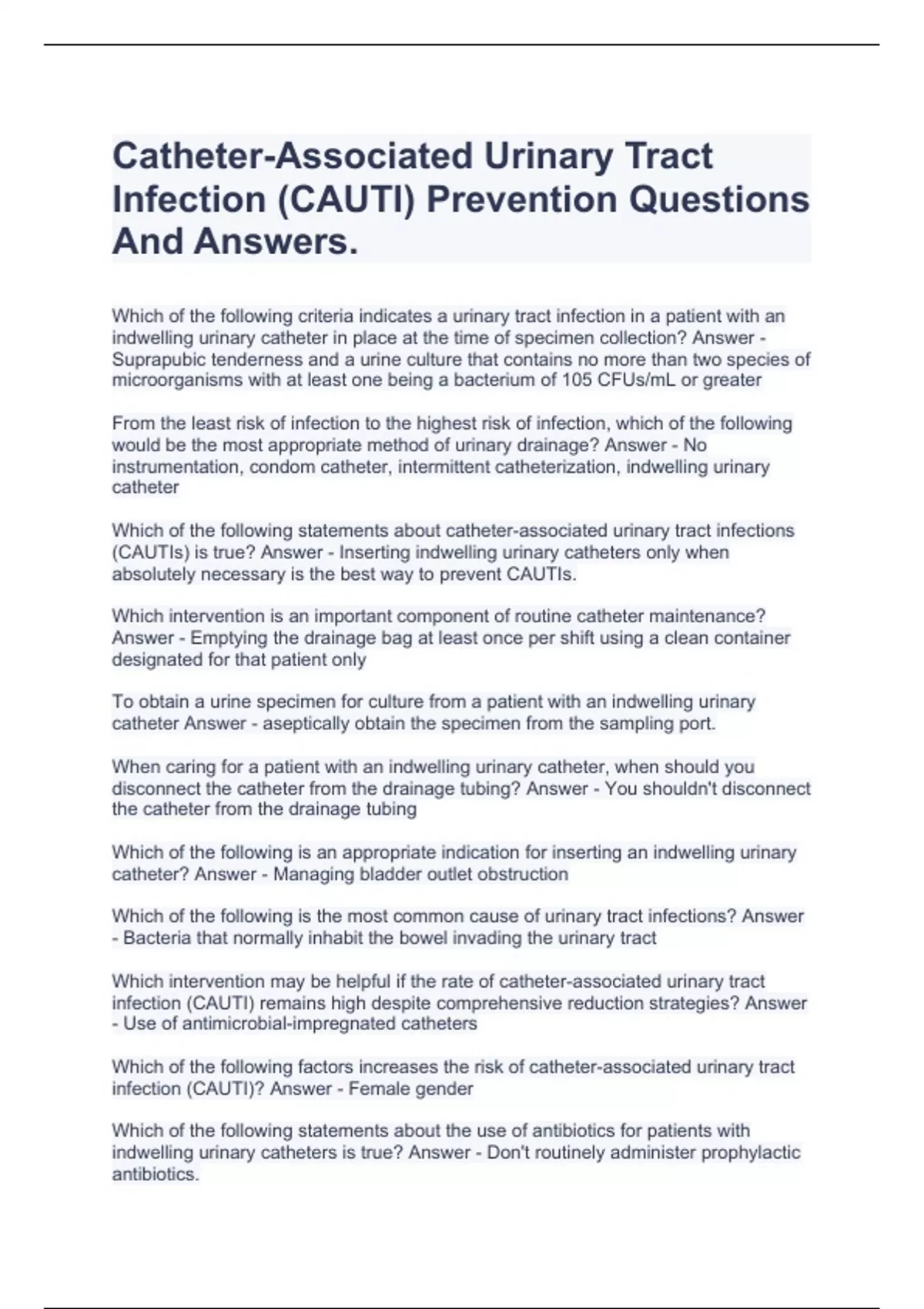 Catheter-Associated Urinary Tract Infection (CAUTI) Prevention ...