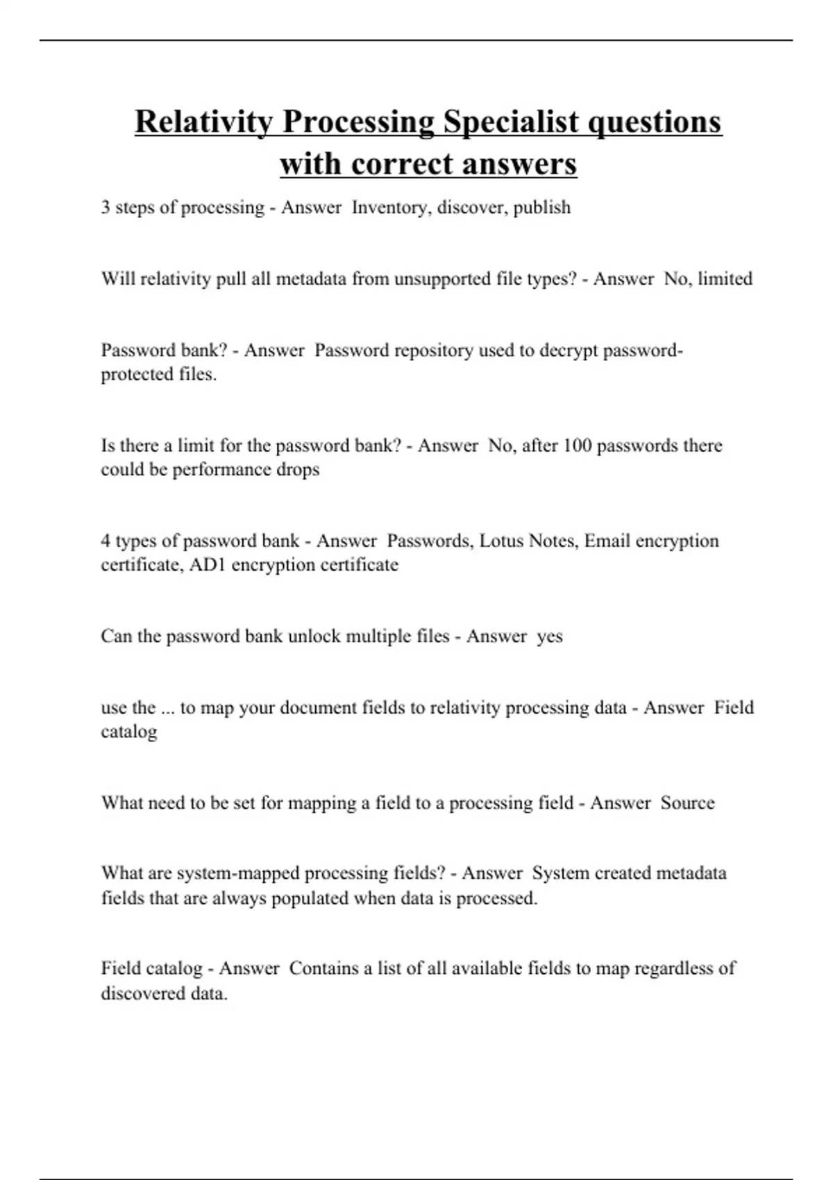 Relativity Processing Specialist questions with correct answers - Relativity Processing ...