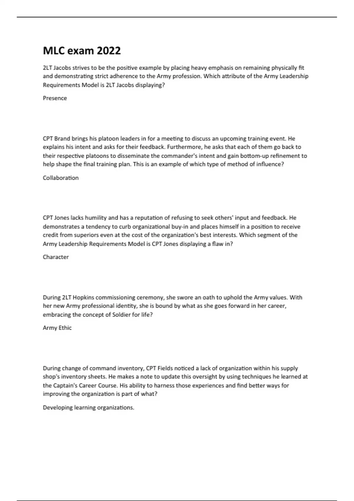 MLC exam 2022 QUESTIONS WITH COMPLETE ANSWERS 2022/2023 - MLC exm 2022 - Stuvia US